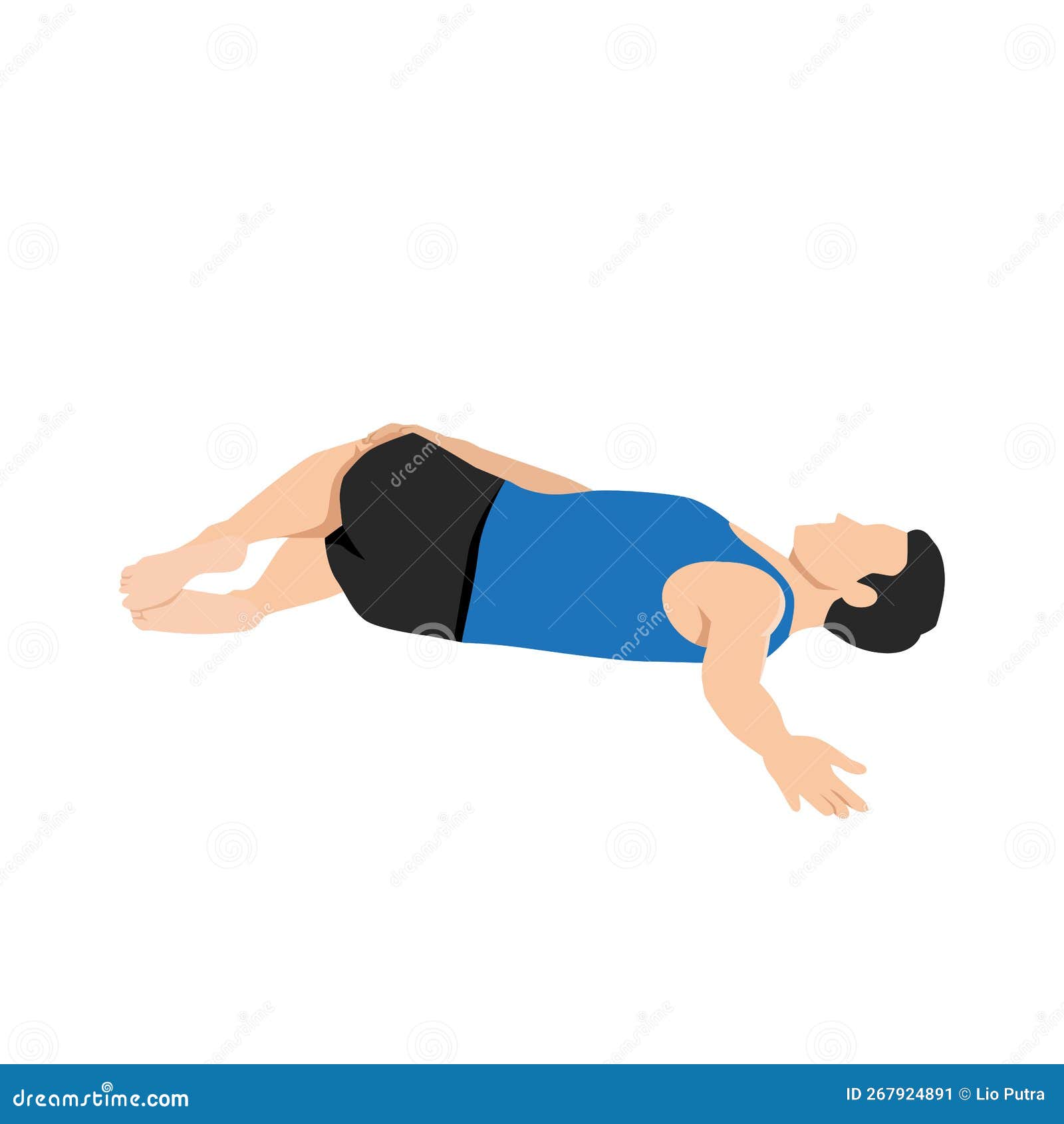 Man Doing Supta Matsyendrasana Yoga Pose, Reclined Spinal Twist Pose ...