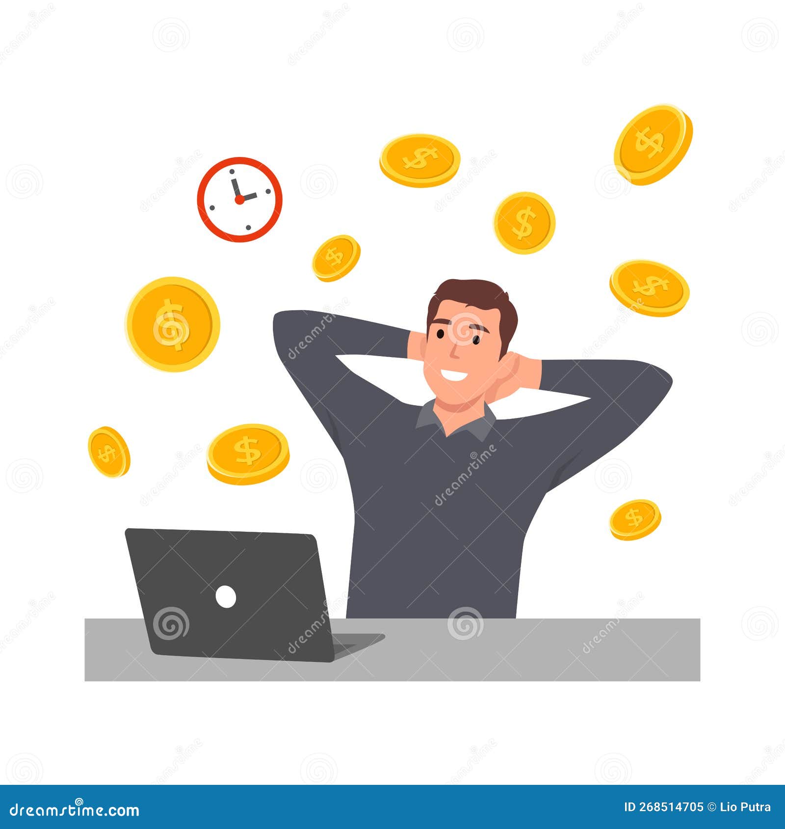 Young Happy Businessman with Laptop Get Money . Online Income Stock ...