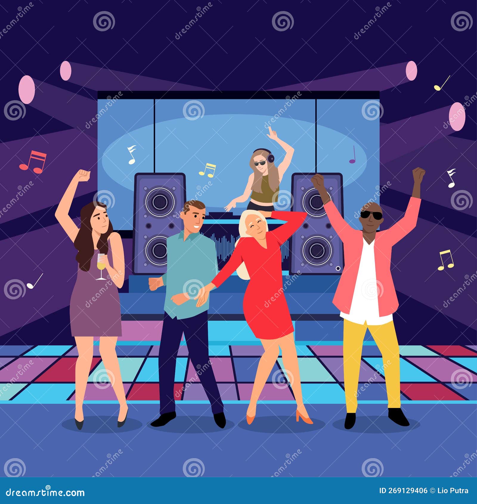 Disco Party People. Men and Women Have Fun on Dance Floor Stock ...