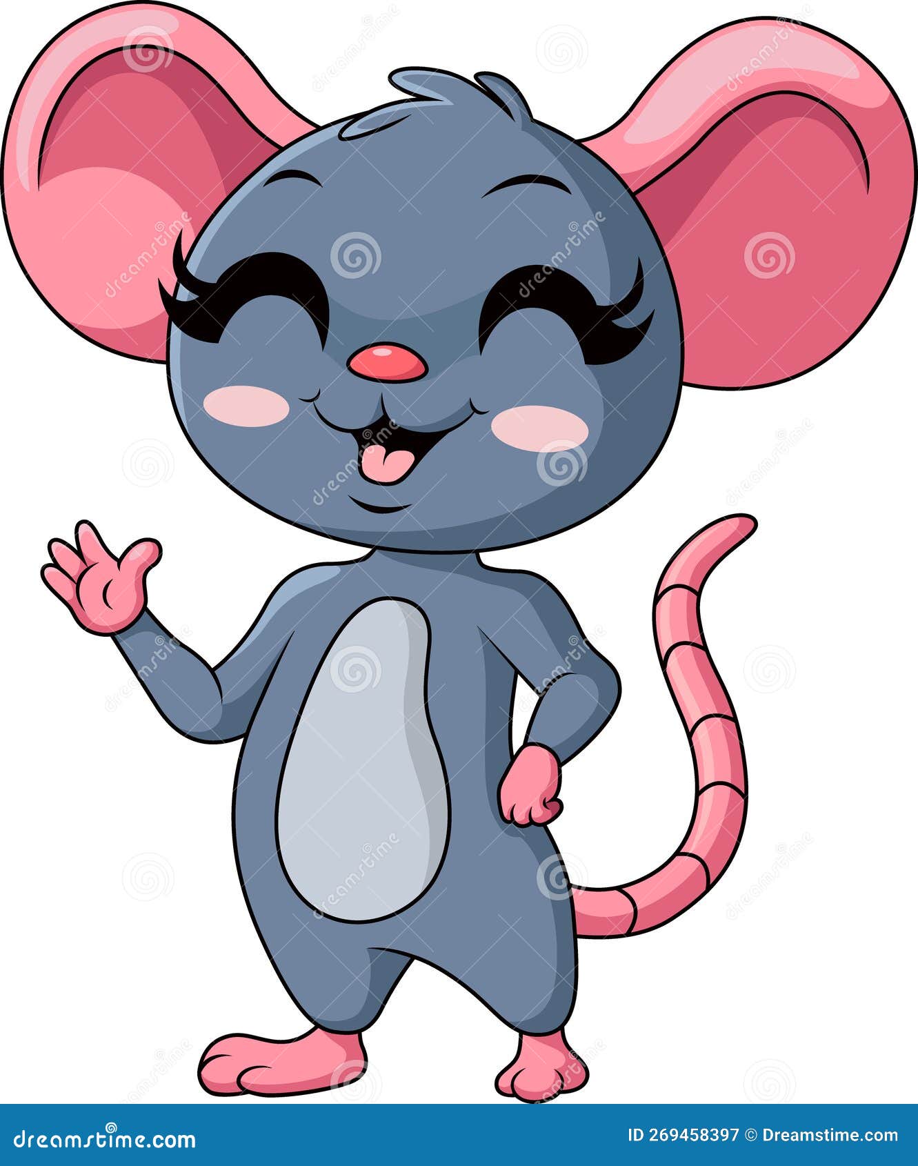 Cute Little Mouse Cartoon Waving Hand Stock Vector - Illustration of ...