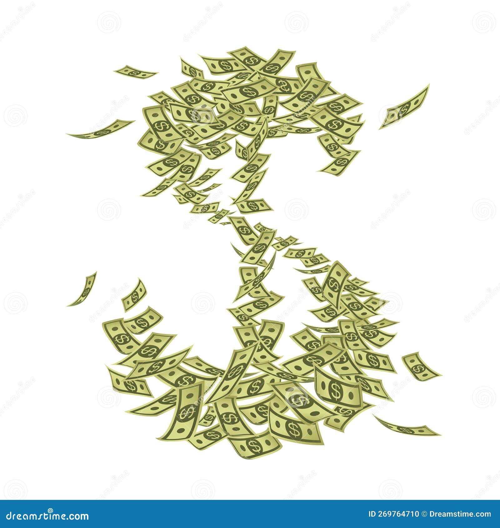 Bank Notes on White Background. Swirl of Bills. Banner with Symbol of ...