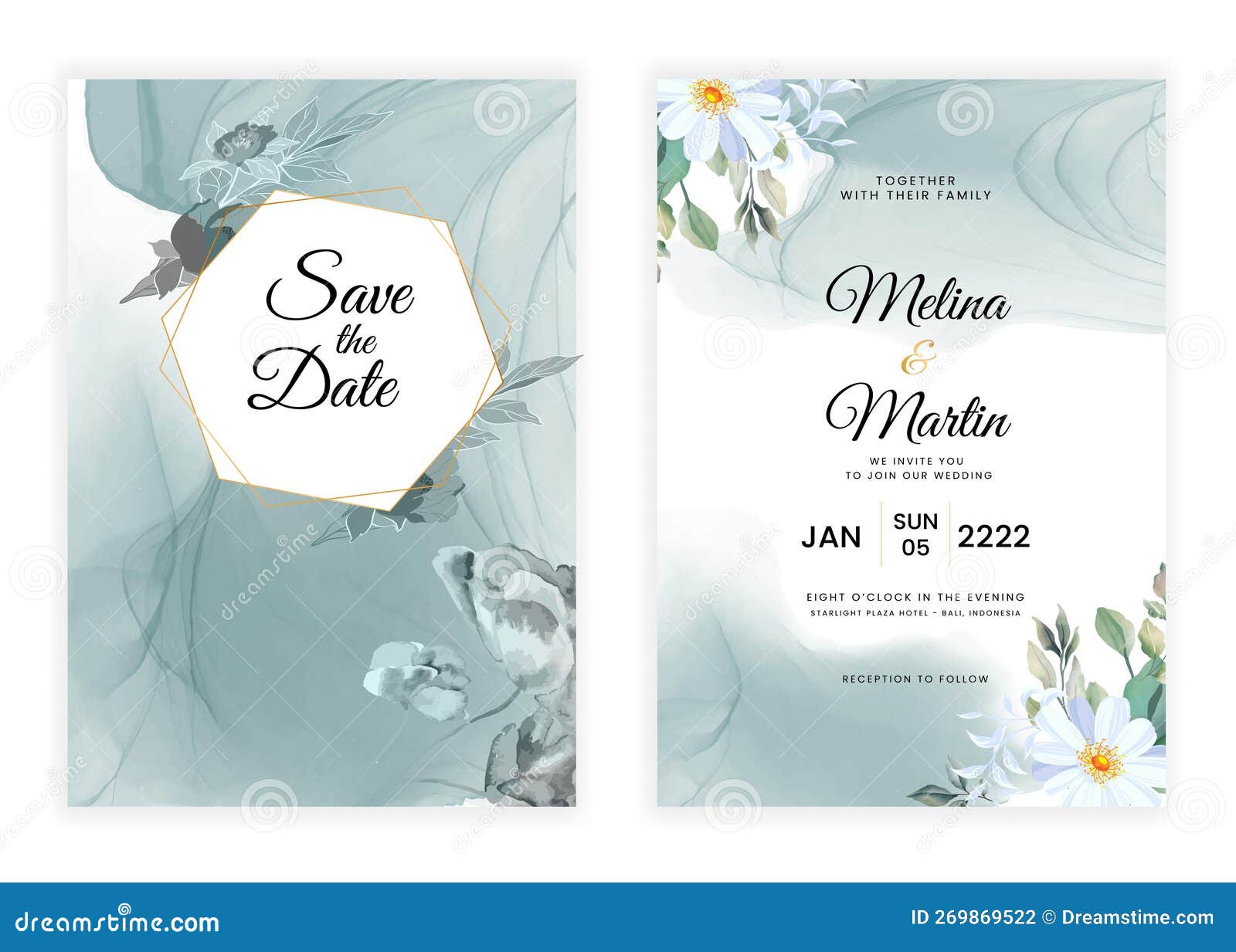 Invitation Card with Beautiful Blooming Floral Watercolor Background. Elegant Wedding Card with ...