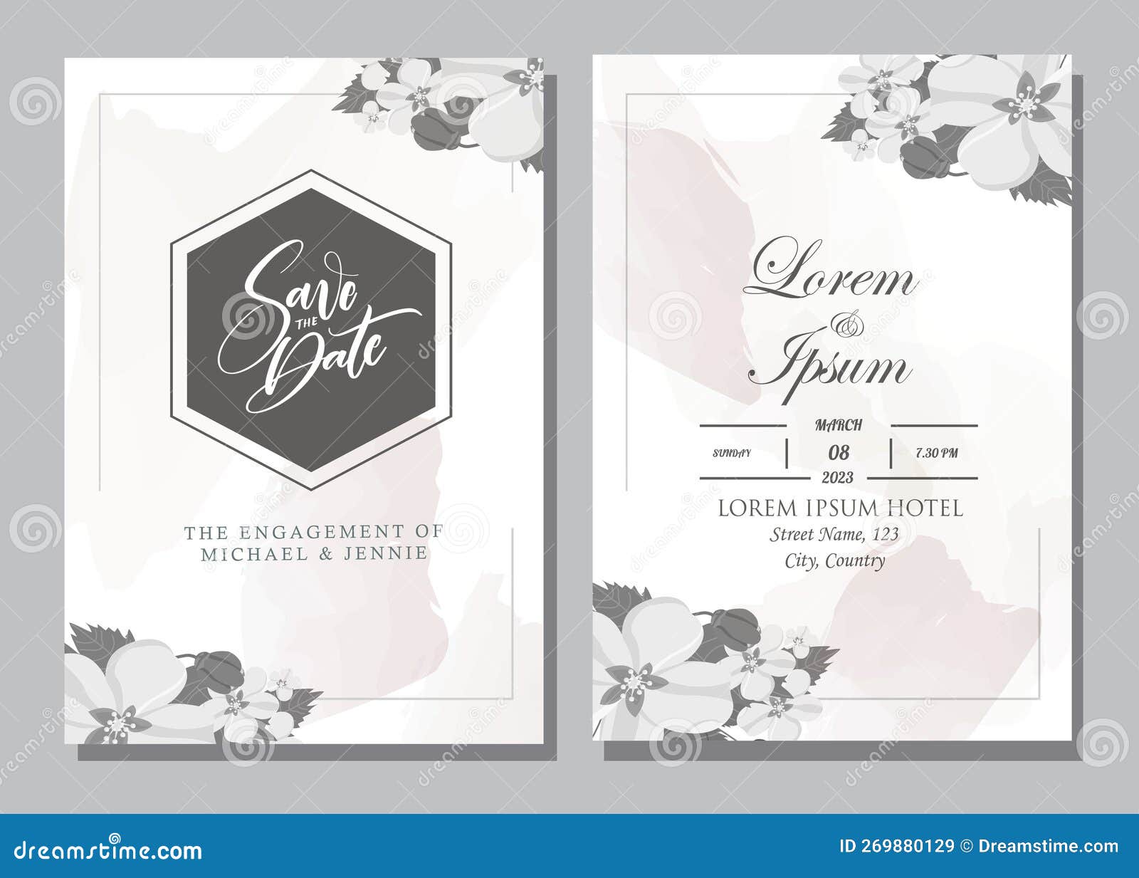 Wedding Invitation Card with Beautiful Blooming Floral Watercolor Background. Elegant Wedding ...