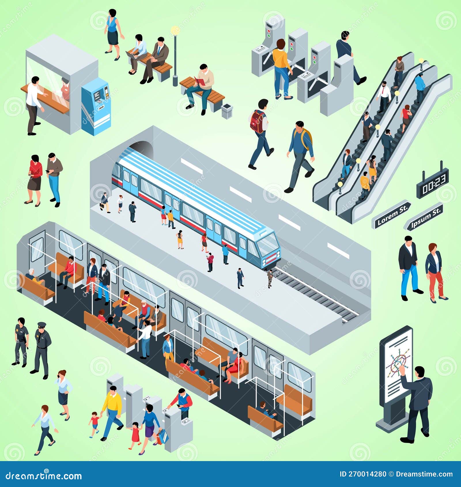Isometric Illustration Set Vector Design Train Metro Round Composition ...