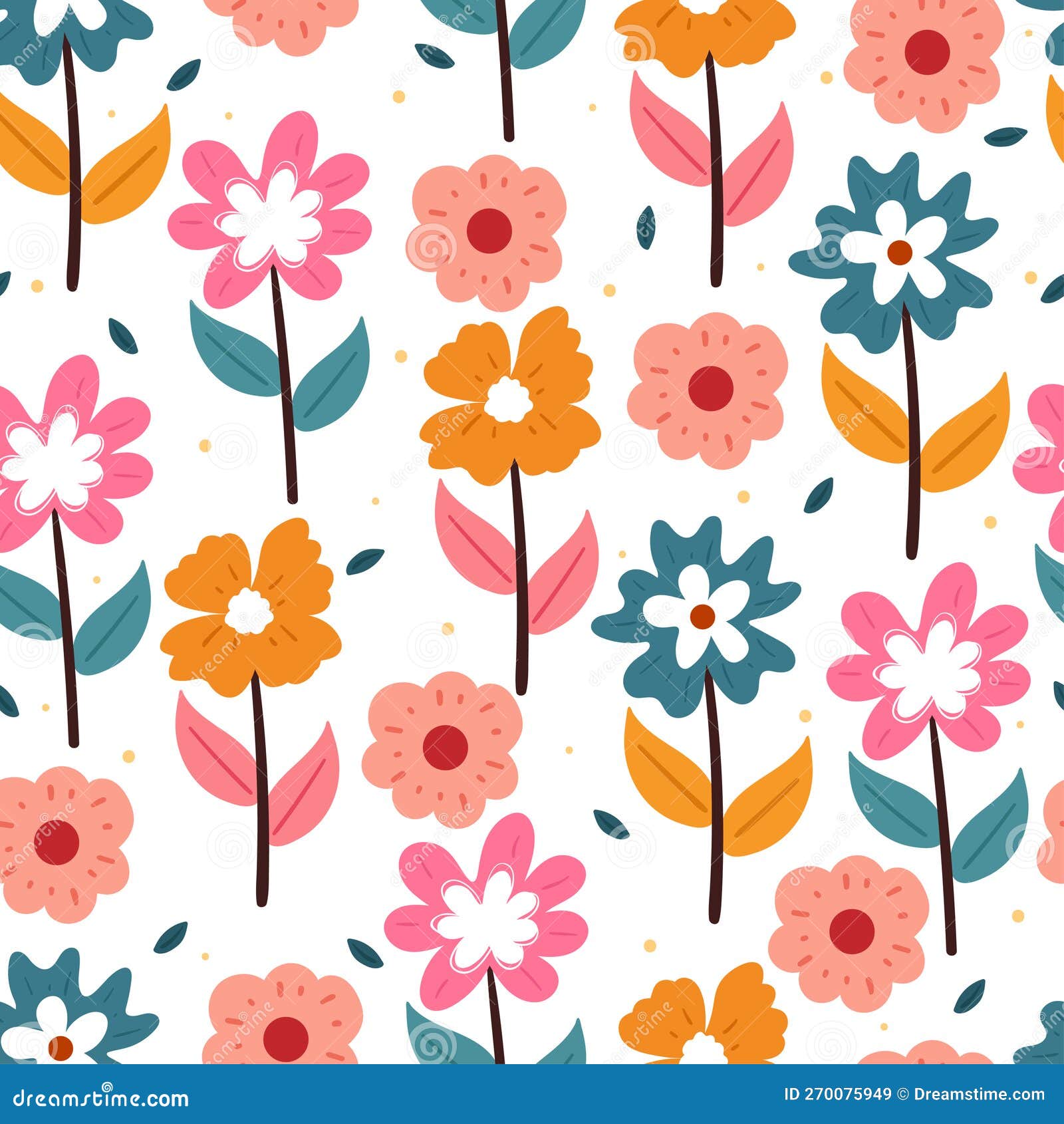 Seamless Pattern Cartoon Flower and Leaves. Botanical Wallpaper for ...