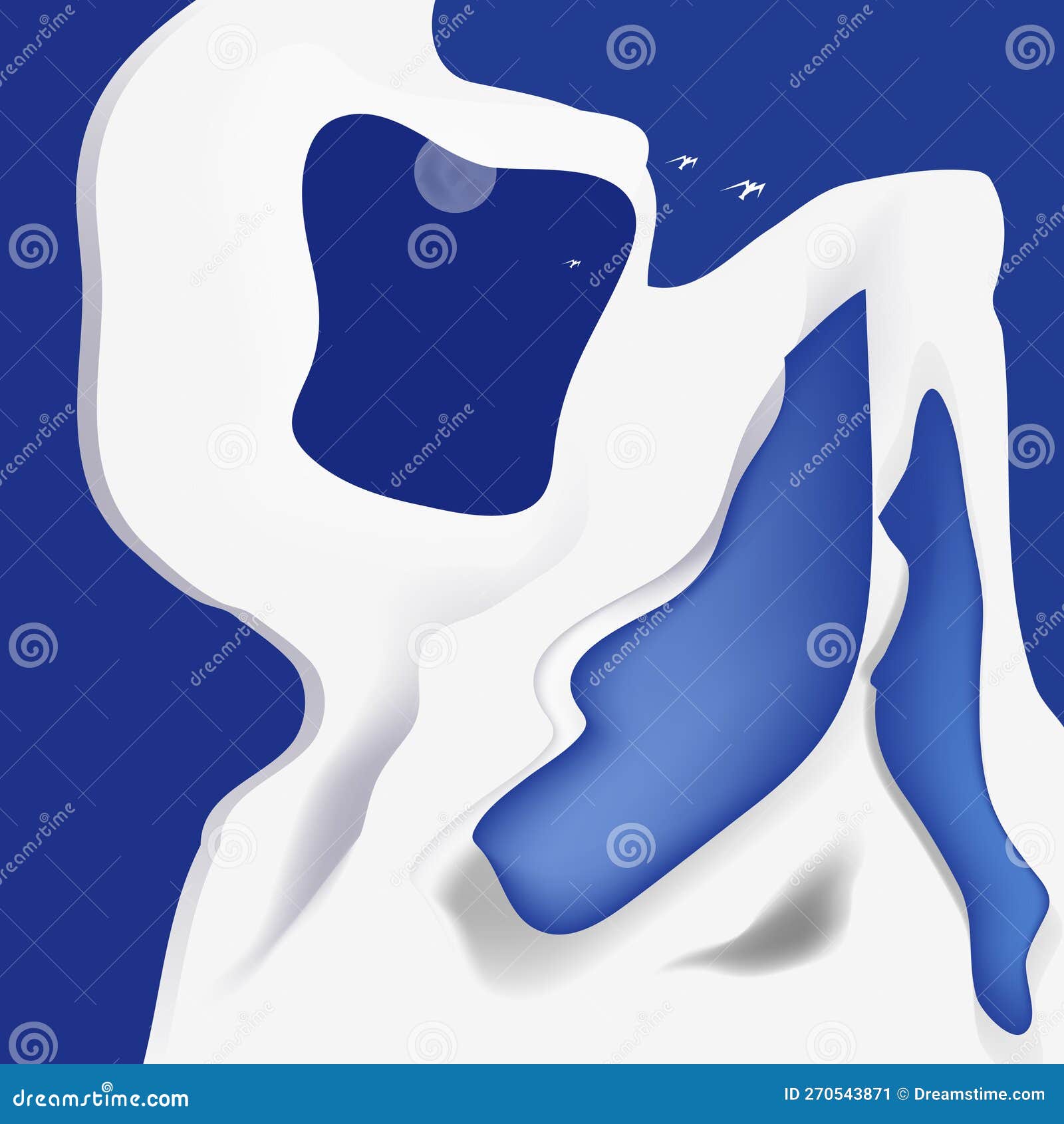 A Faded Moon and Flying Birds Stock Illustration - Illustration of ...