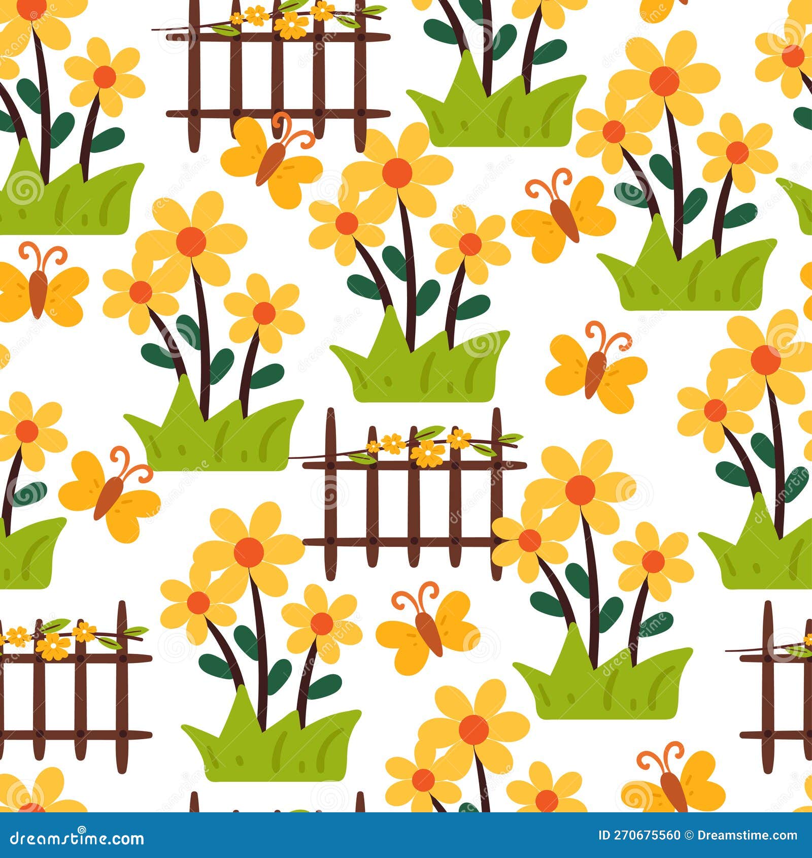 Seamless Pattern Cartoon Flower and Leaves. Botanical Wallpaper for ...