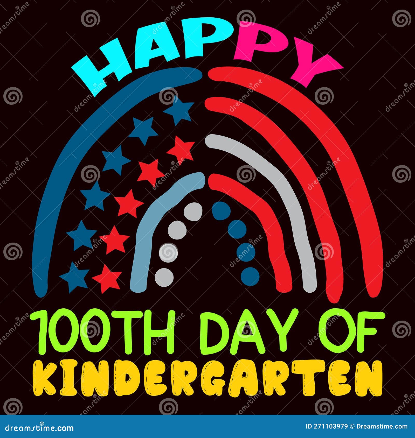 Happy 100th Day of Kindergarten, Typography Design for Kindergarten Pre ...