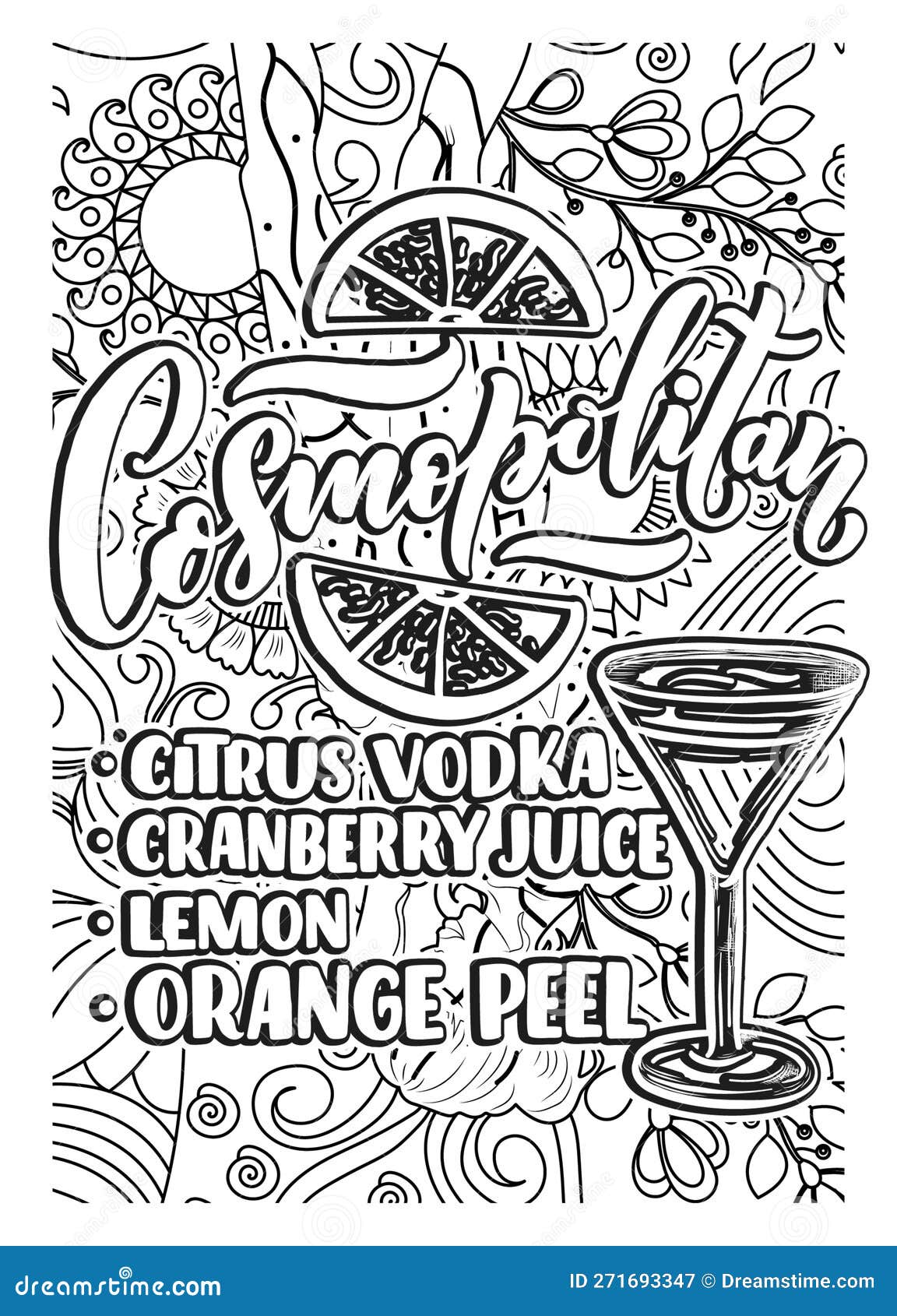 Cocktails Recipes Coloring Pages for Adults, Cocktails Coloring Page ...