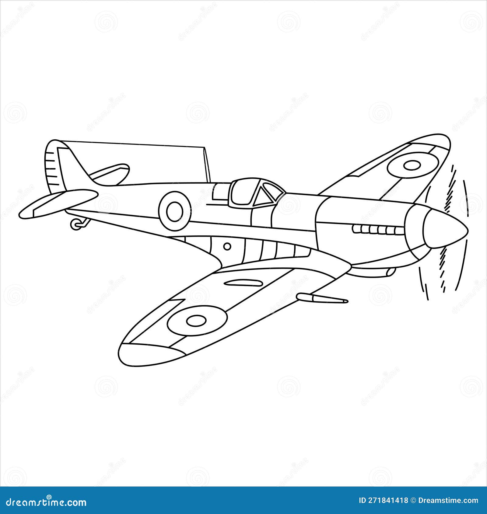 Aircraft Supermarine Spitfire MK 1 WWII Fighter Coloring Page. Black ...
