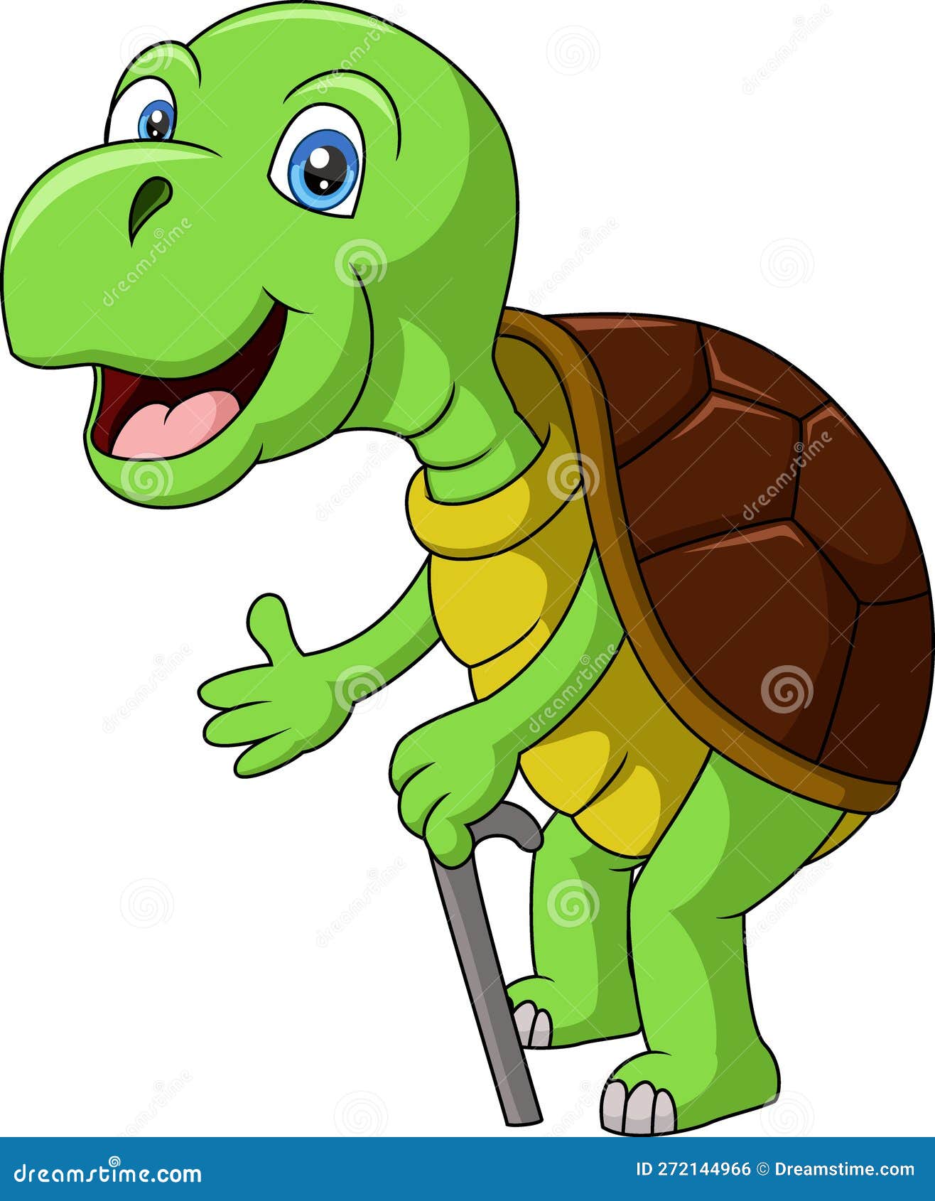Cute Old Turtle Cartoon Walking with Stick Stock Vector - Illustration ...