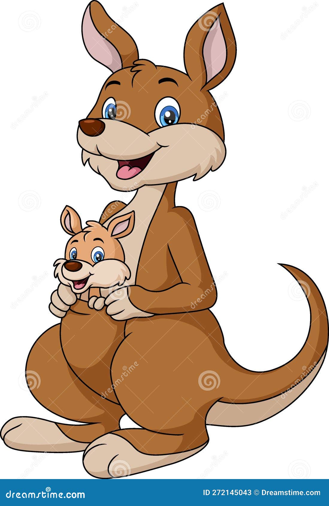 Cute Happy Kangaroos Cartoon with Baby Joey Stock Vector - Illustration ...