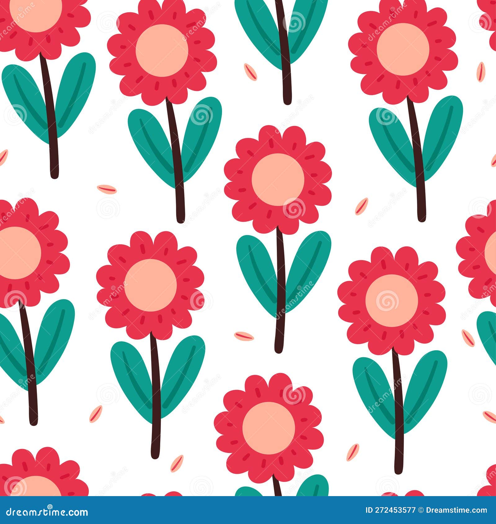 Seamless Pattern Cartoon Flower and Leaves. Botanical Wallpaper for ...