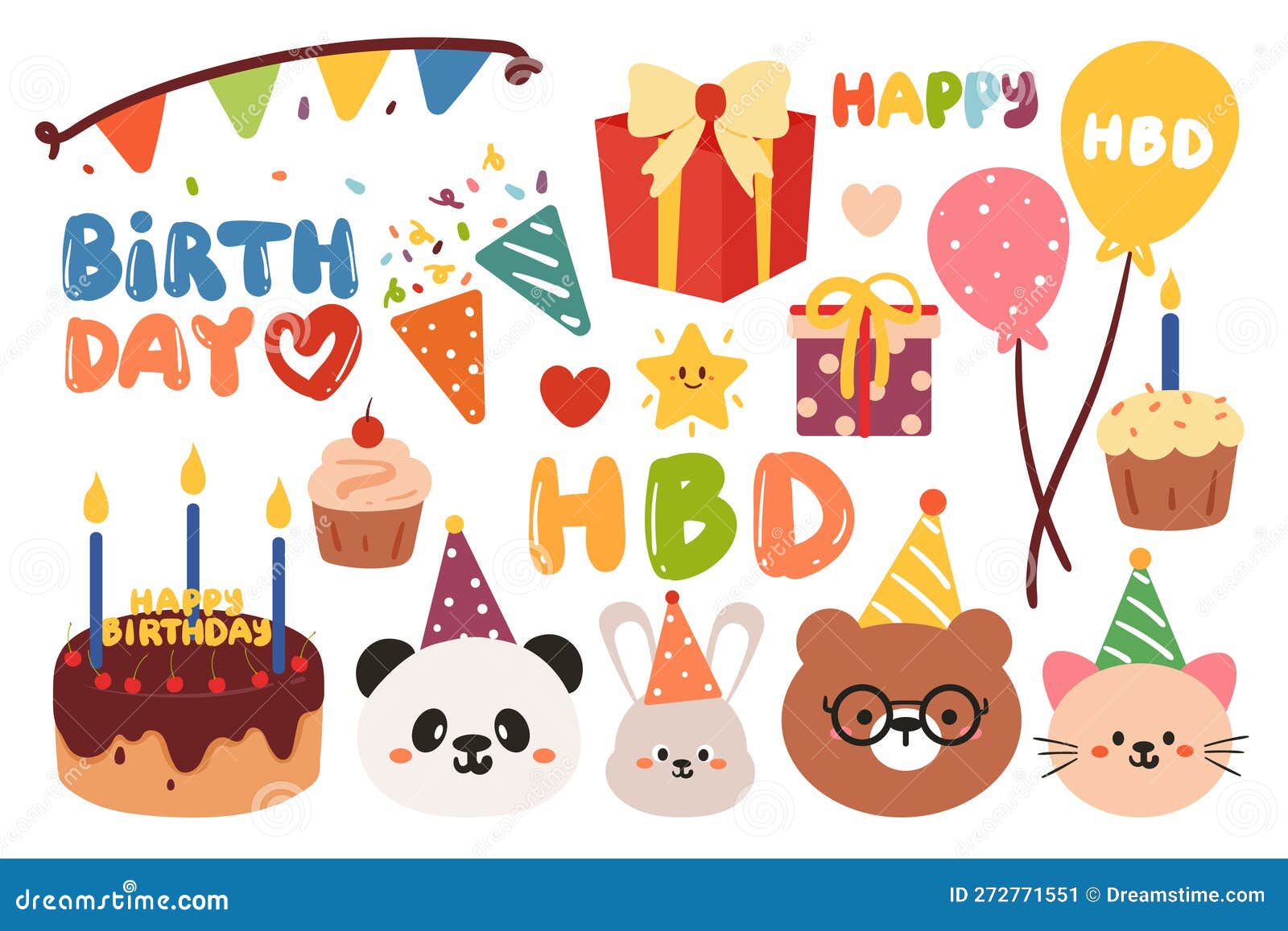 Drawing Cartoon Set of Birthday Element Sticker Set Stock Vector ...