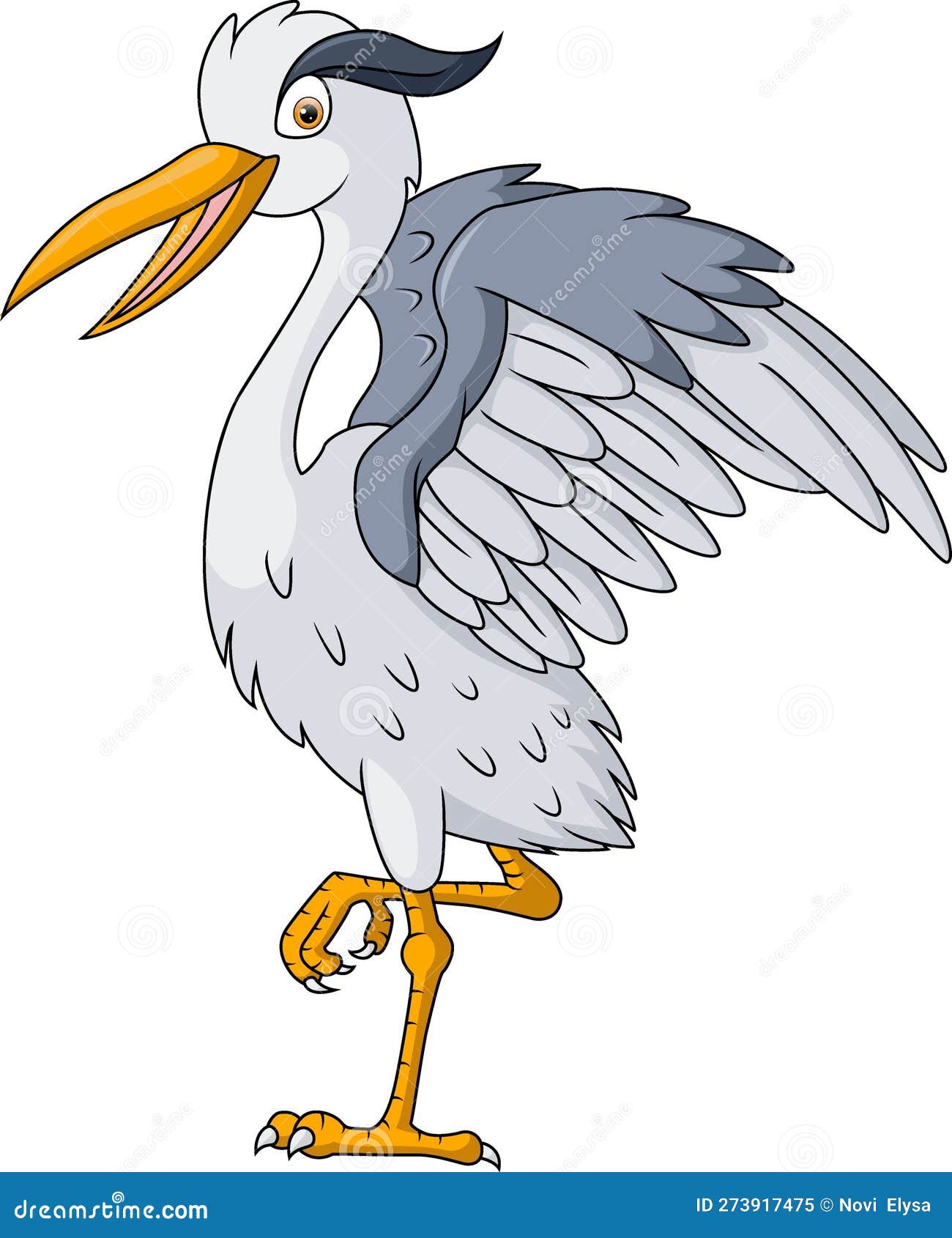 Cute Crane Bird Cartoon on White Background Stock Vector - Illustration ...