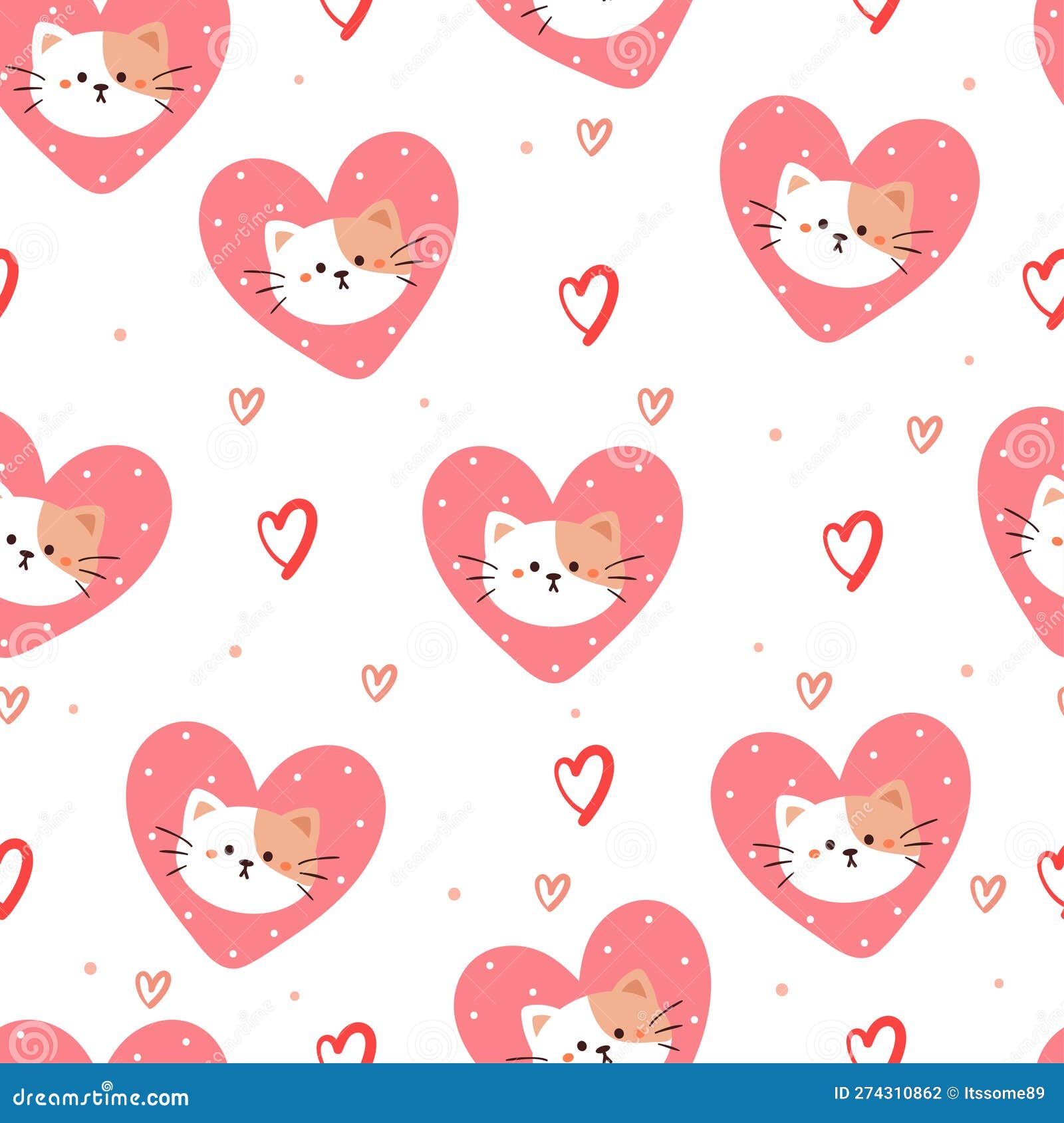 Seamless Pattern Cartoon Cat. Cute Animal Wallpaper for Textile, Gift ...