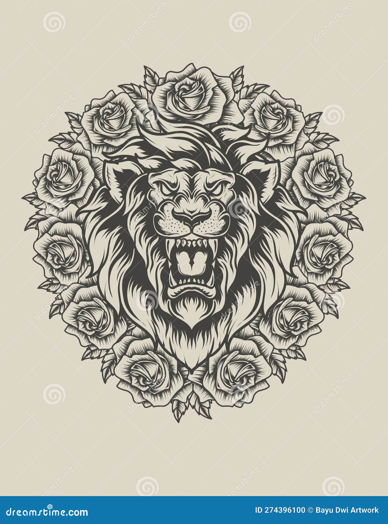 Lion with Rose Flower Monochrome Style Stock Vector - Illustration of ...