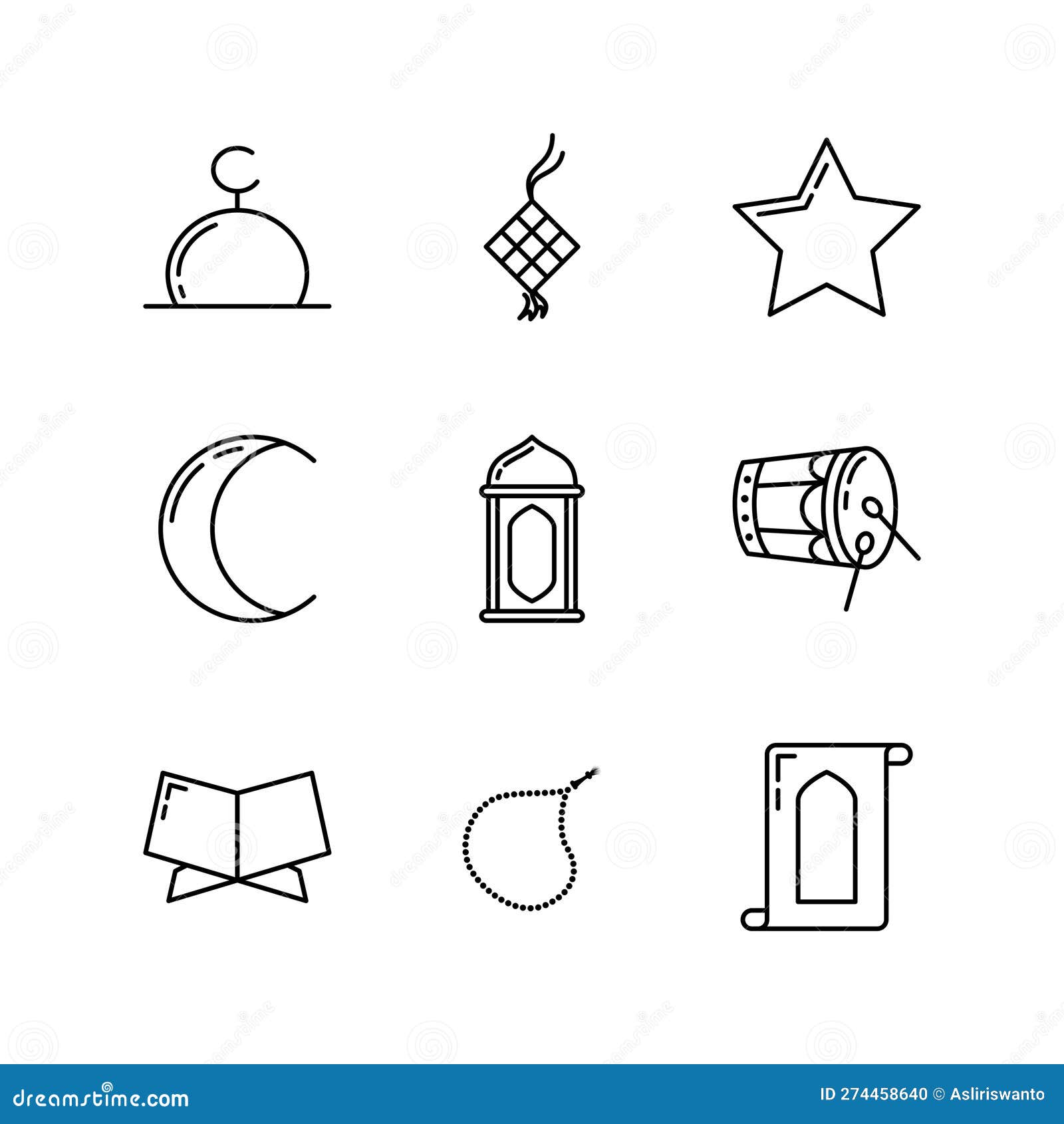 Set Of Ramadan Line Art Icon, Islamic Holidays Linear Fill Symbols ...