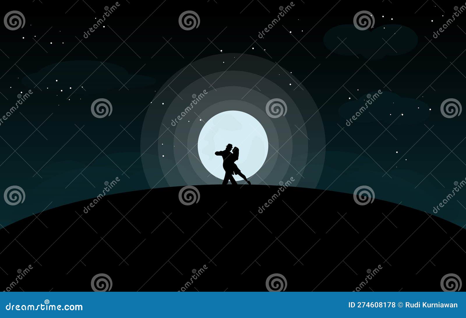 Vector Illustration of a Couple Dancing at Night Stock Vector ...