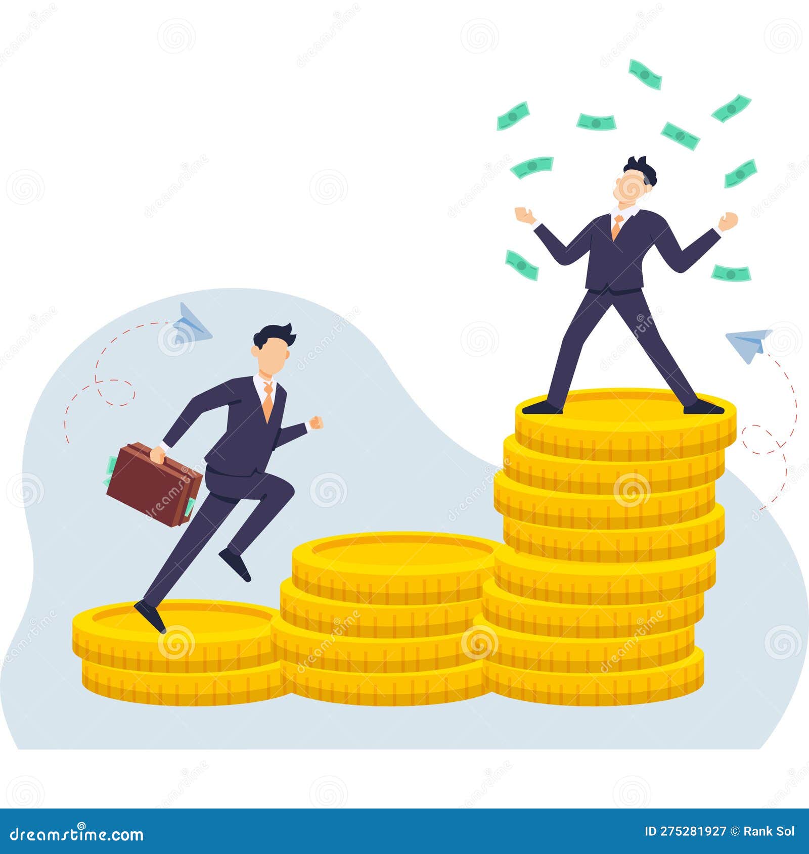 Man Running on Money Stack and Achieve Financial Goal Illustration ...