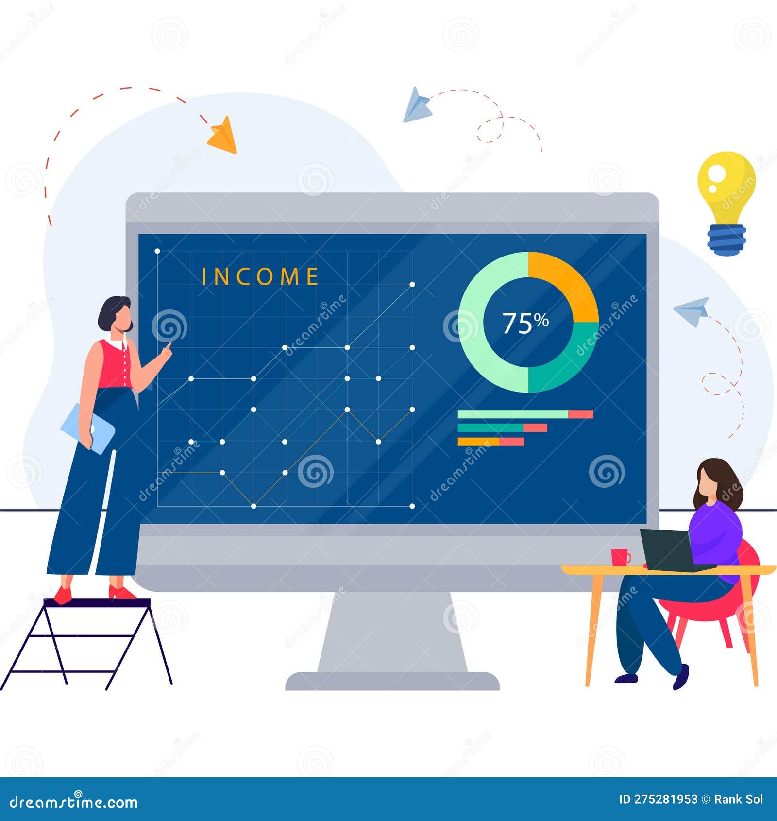 Manand Woman Working on Market Analysis Illustration Stock Illustration ...