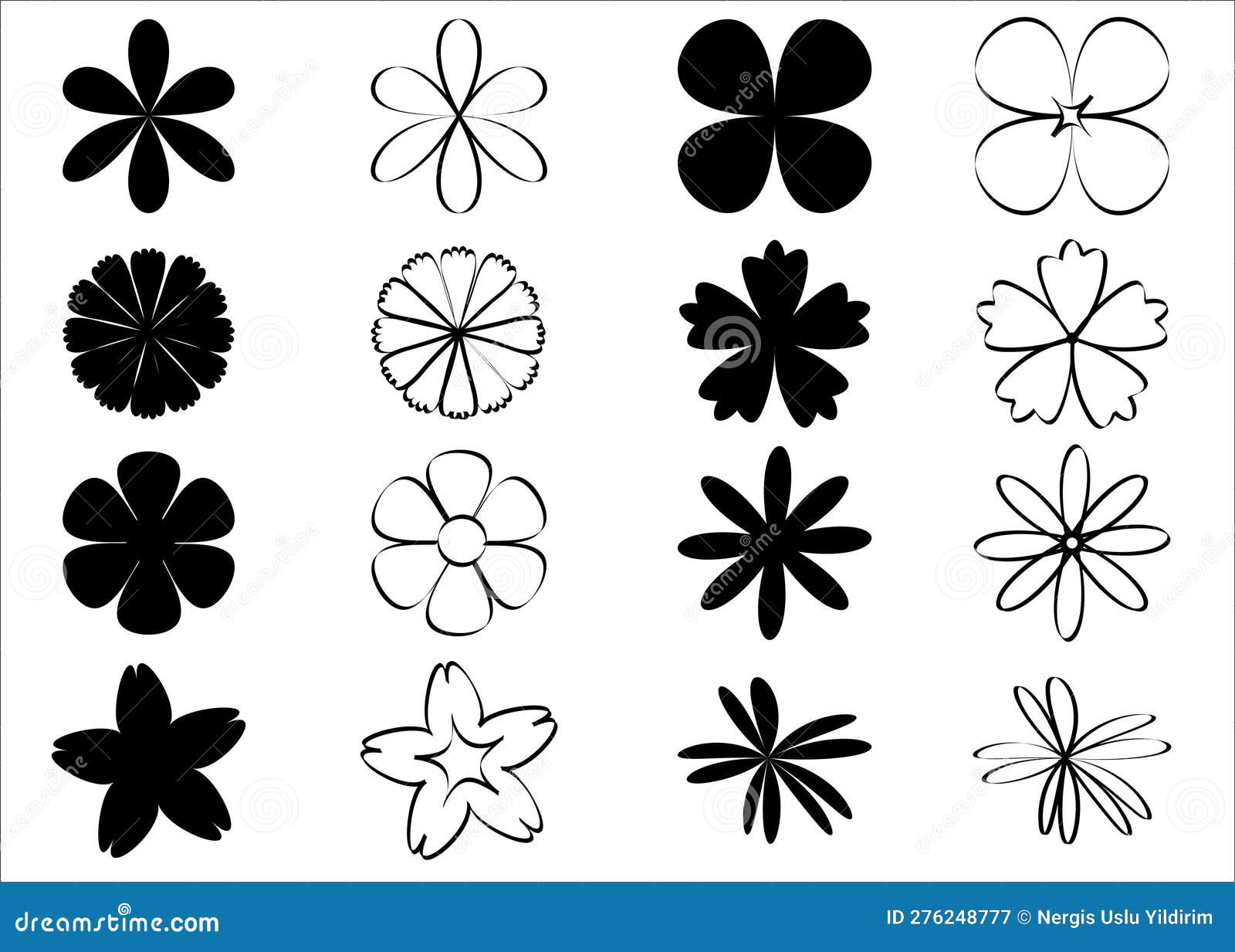 Set of black flower icons stock vector. Illustration of decorative ...
