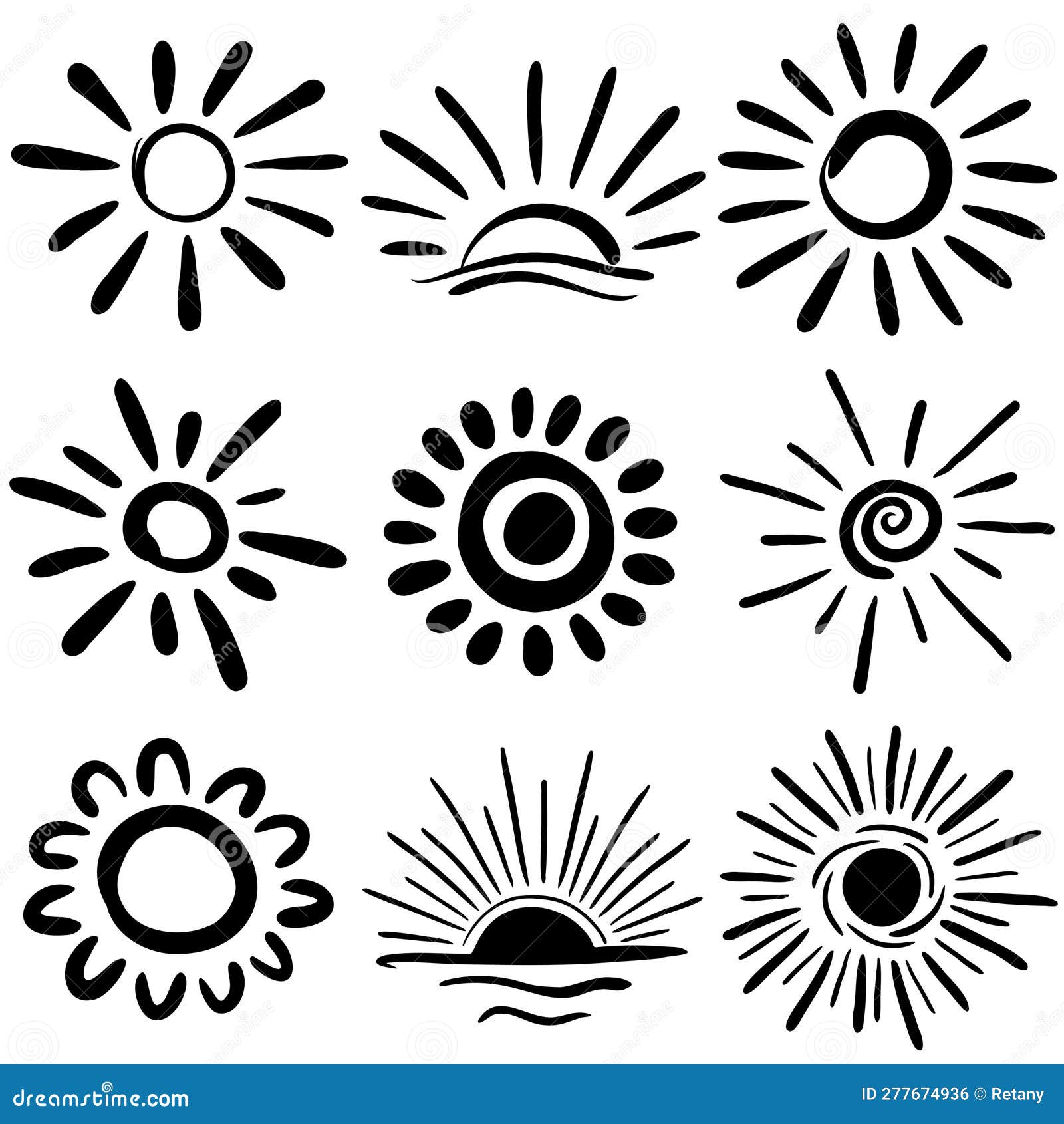 Sun sketch set. stock vector. Illustration of flat, object - 277674936