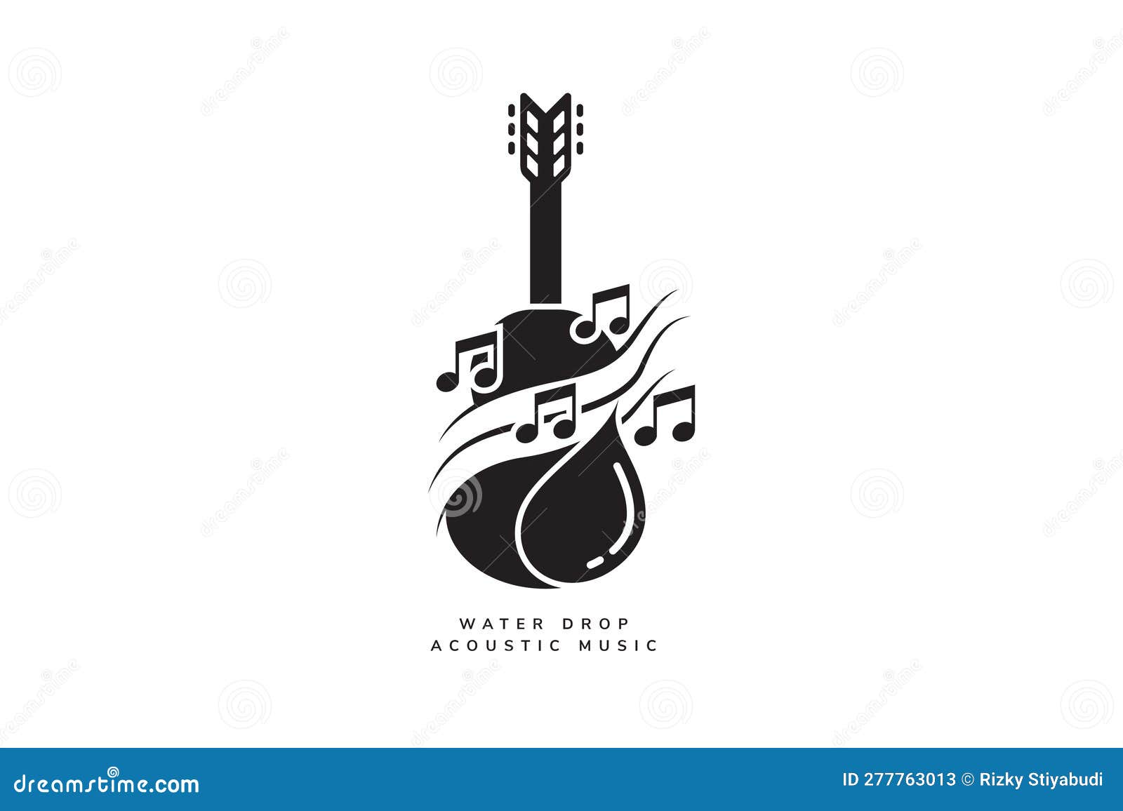 Cool Water Drop Combined with Guitar and Note of Music Isolated in Flat ...