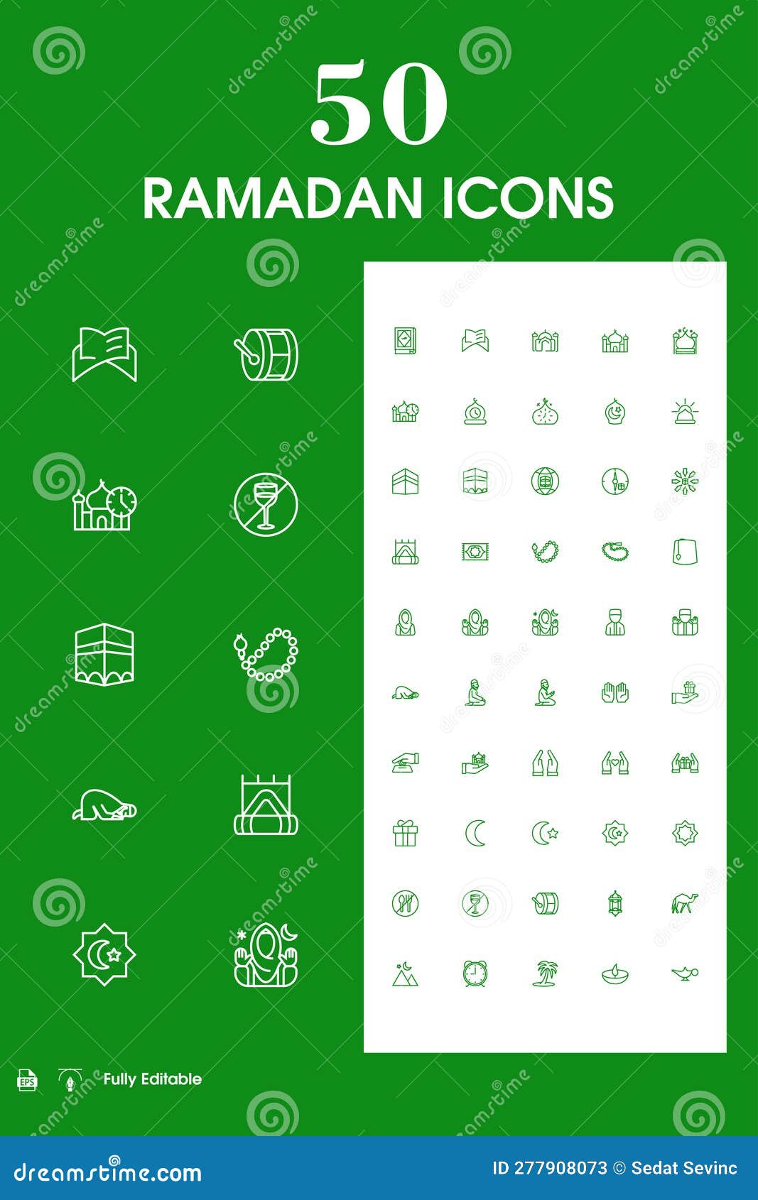 50 Ramadan Icon Set stock vector. Illustration of icon - 277908073