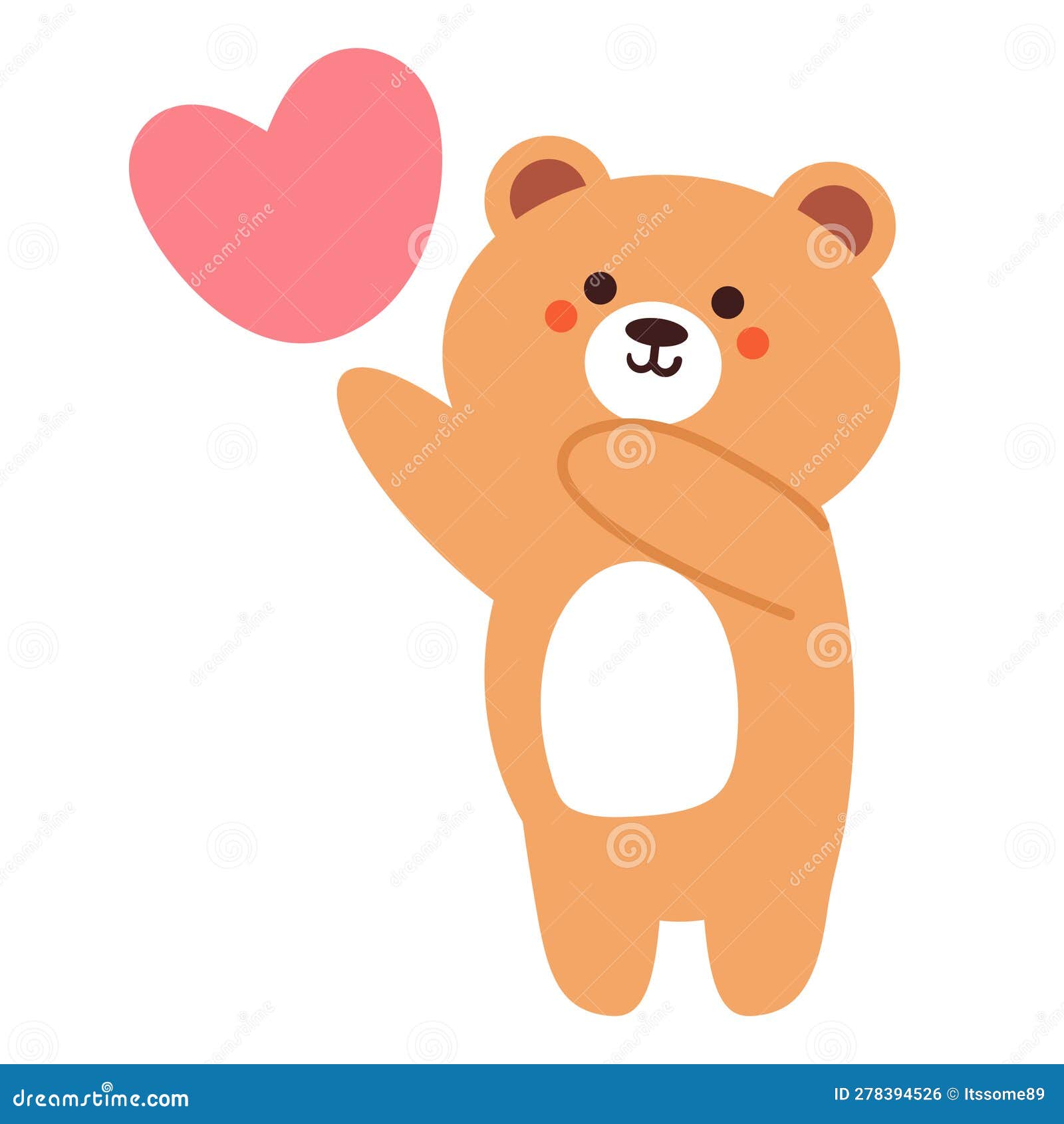Cute Cartoon Happy Bear Playing with Heart Balloon Stock Vector ...