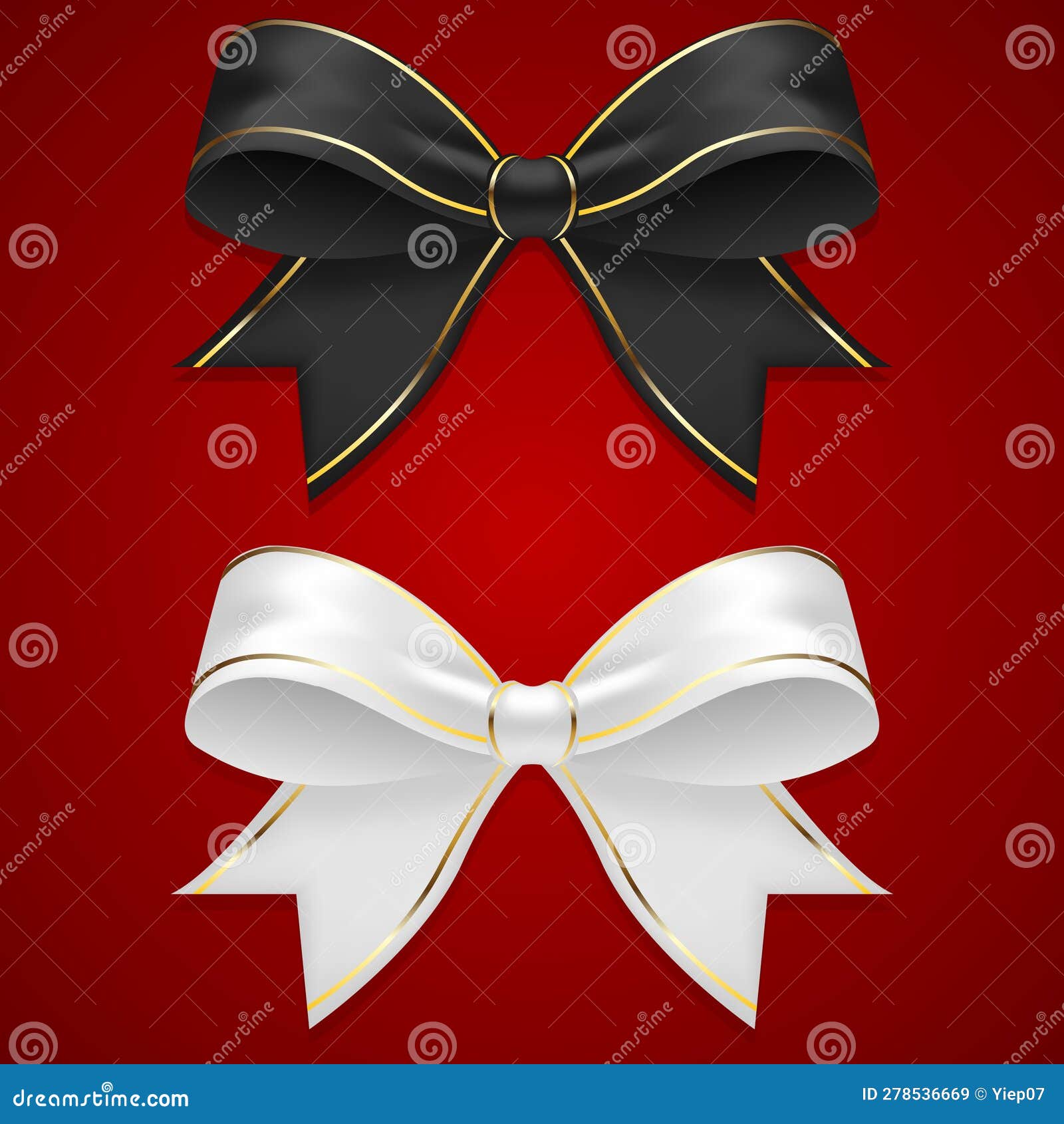 Premium Black and White Bows with Golden Lines on Red Background Stock ...