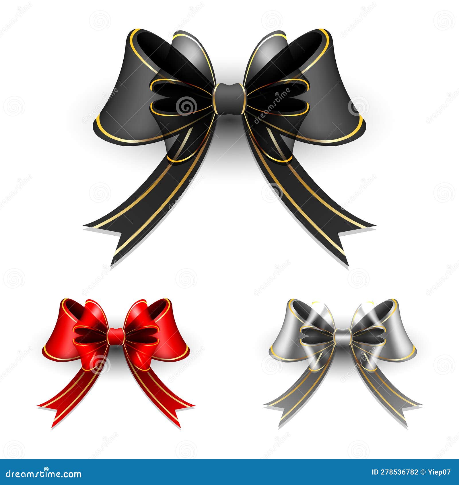 Set of Premium Black, Red and Silver Bows with Golden Lines on White ...