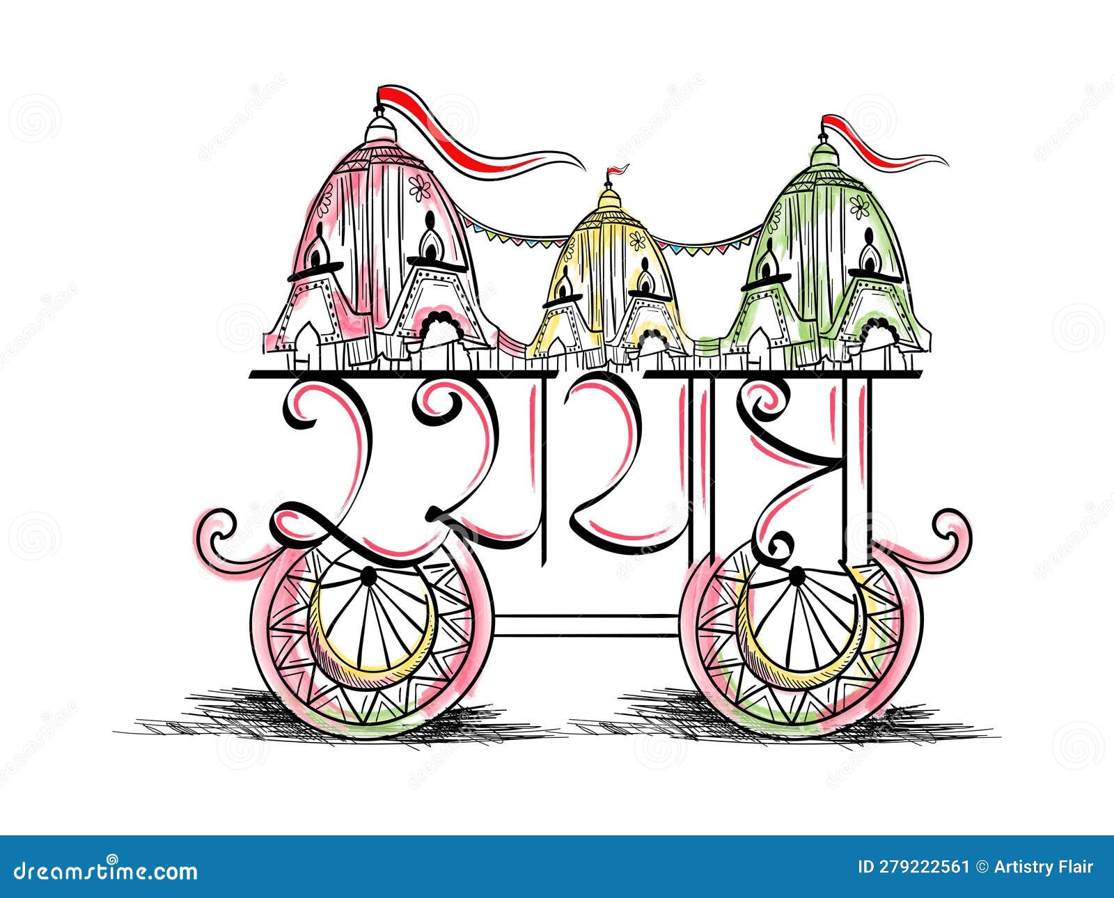 Doodle Art Hand Drawn Vector Illustration Of Ratha Yatra Of Lord ...