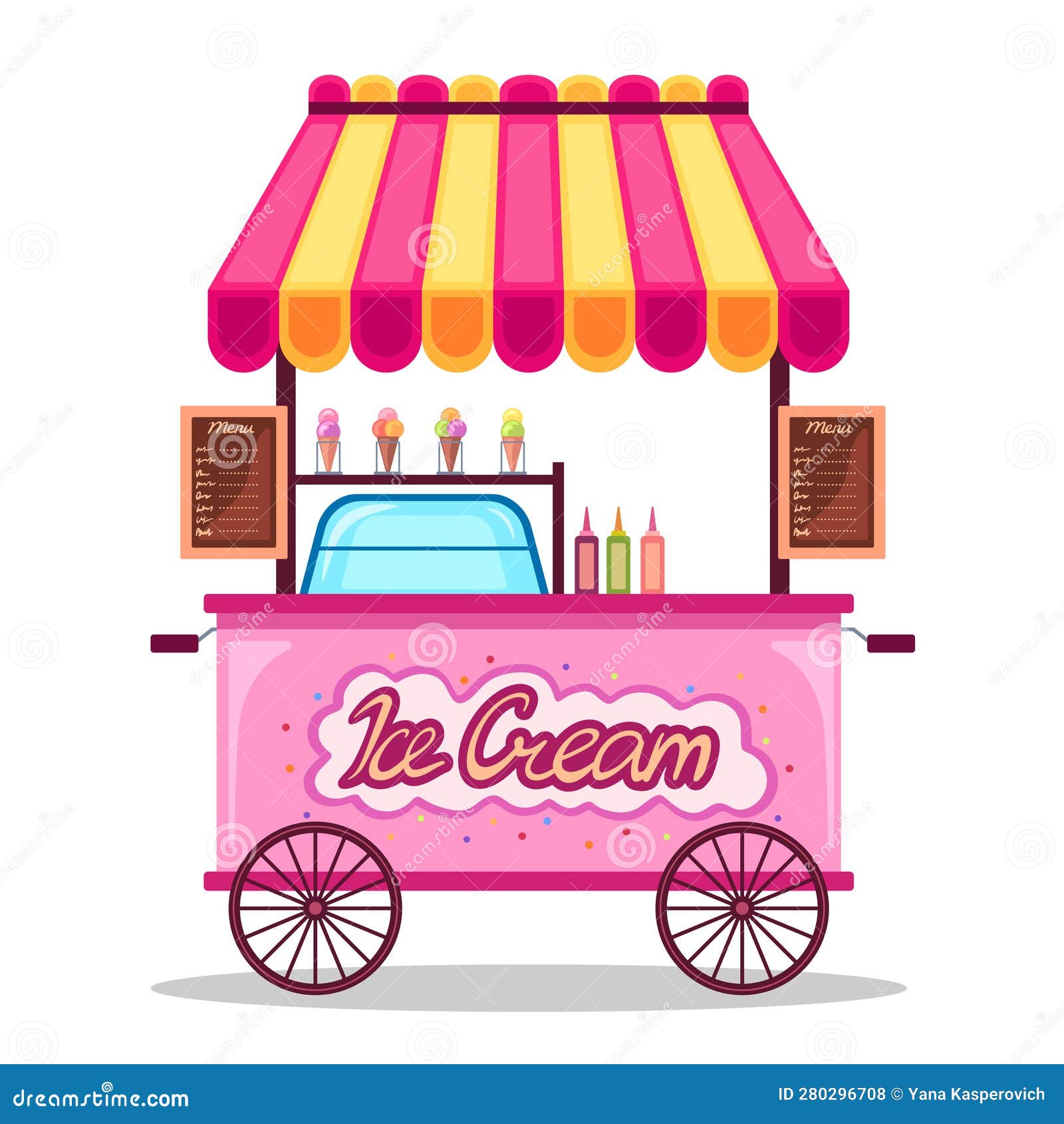 Ice-cream Van with Colorful Canopy, Menu, Fridge, Ice-creams of ...