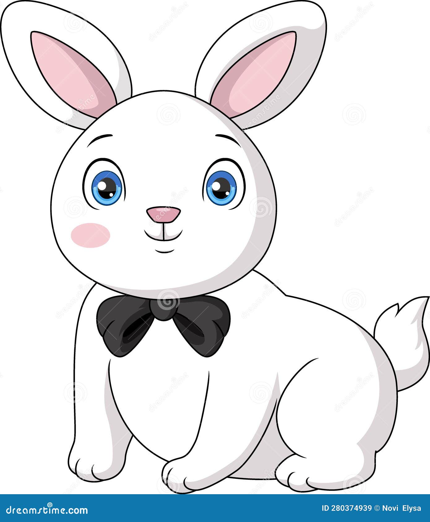 Cute White Bunny Cartoon with Black Bow Stock Vector - Illustration of ...
