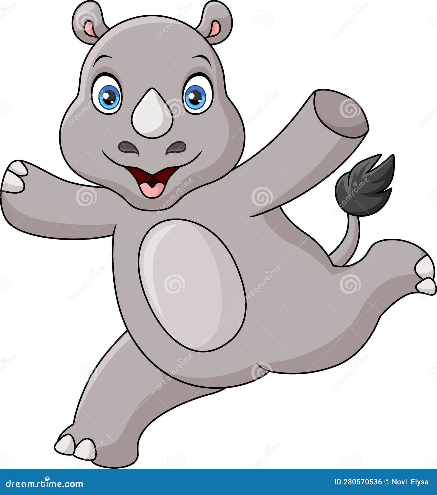 Cute Rhino Cartoon Dancing on White Background Stock Vector ...