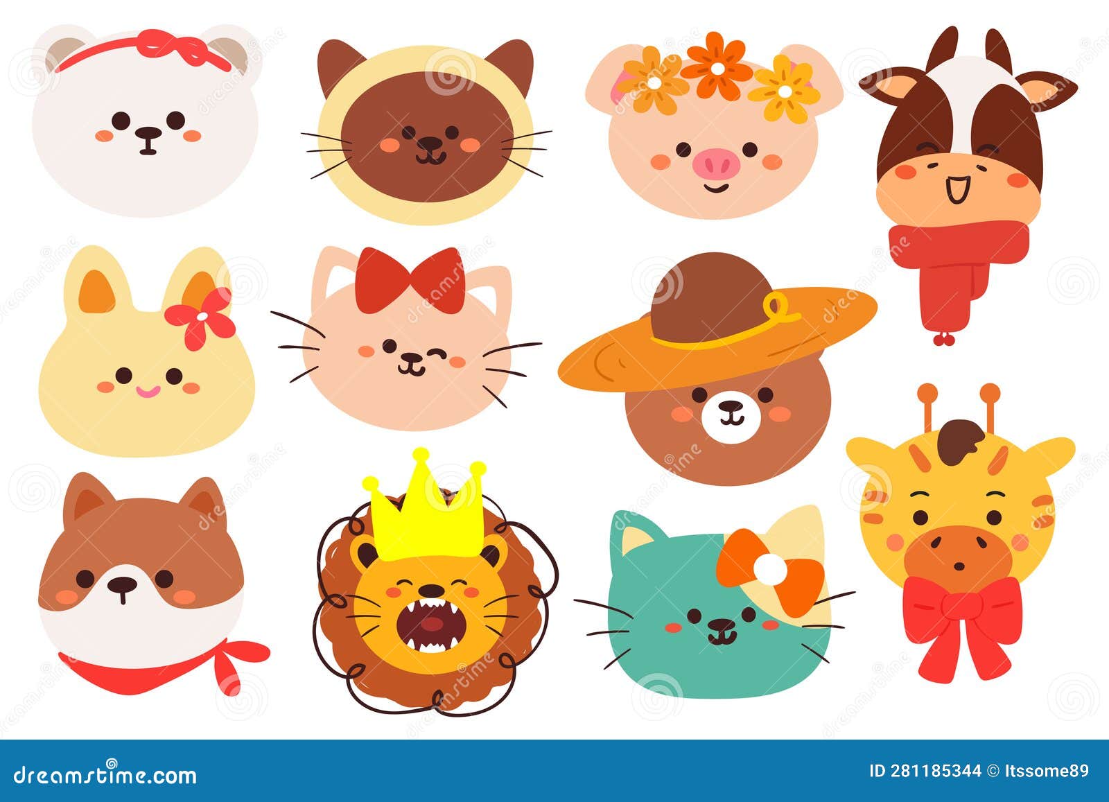 Hand Drawing Cartoon Animals Sticker Set. Cute Animal Doodle for Icon ...