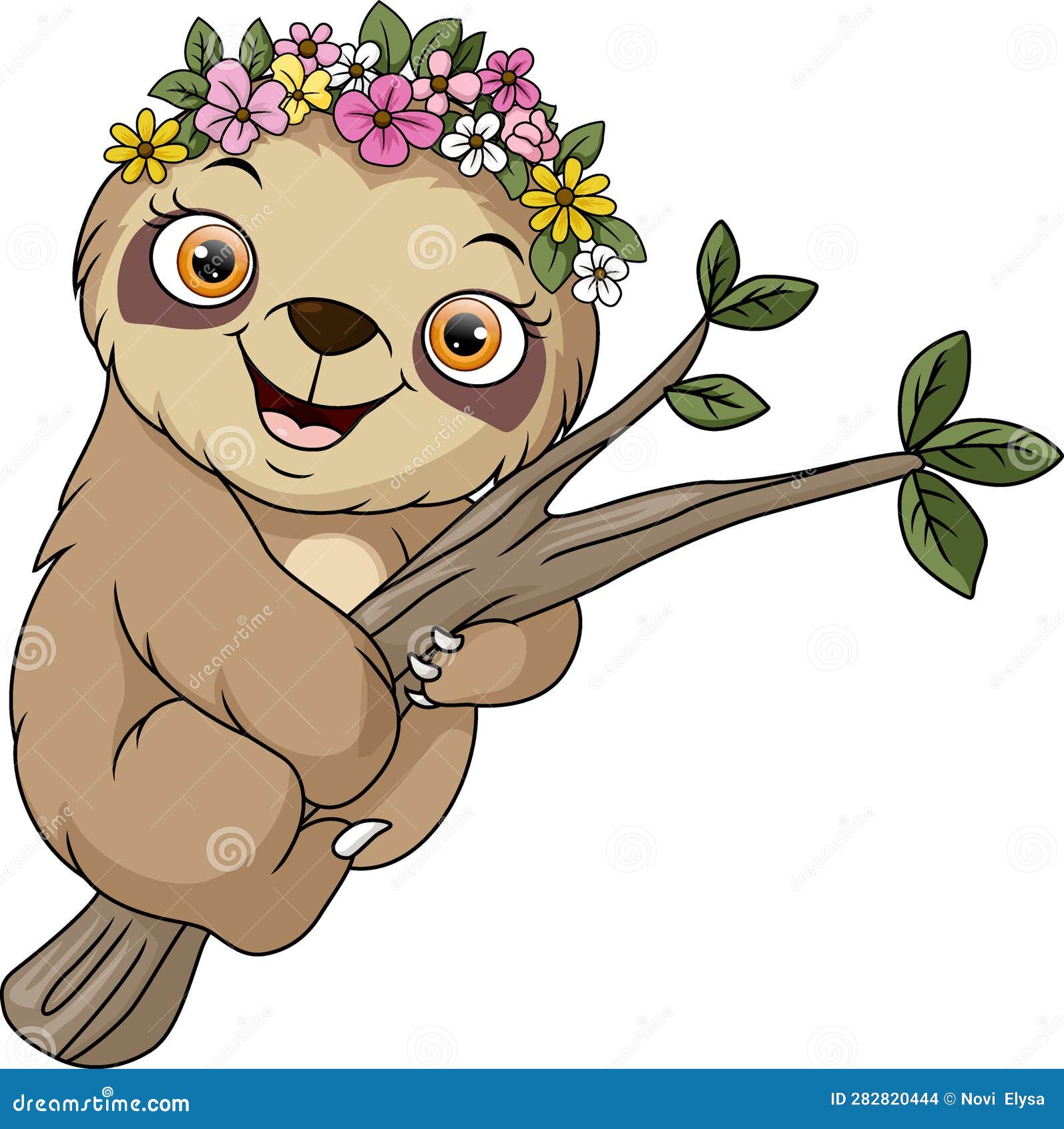 Cute Sloth Cartoon on Tree Branch Stock Vector - Illustration of claws ...