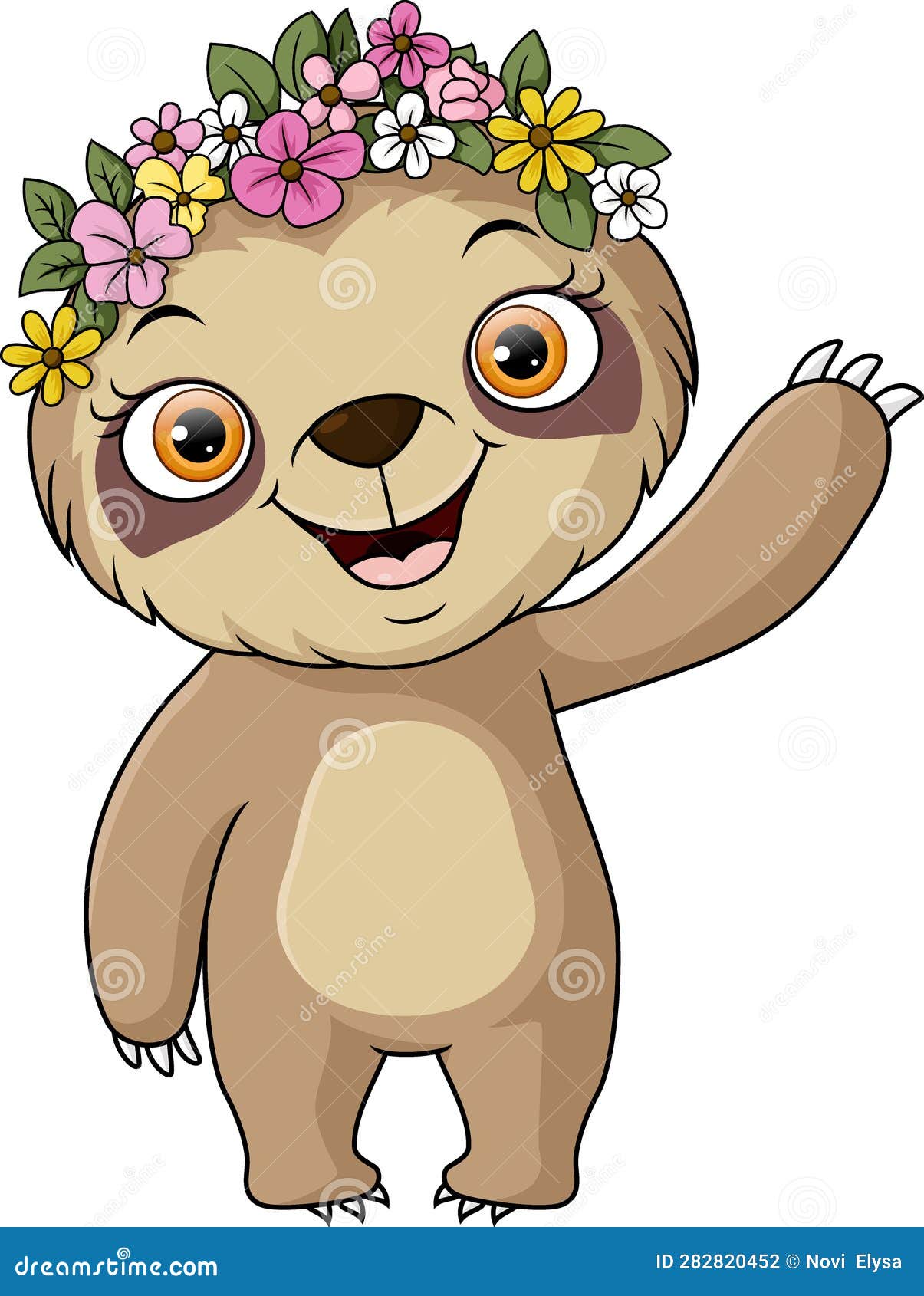 Cute Sloth Cartoon with Wreaths of Flowers on Head Stock Vector ...
