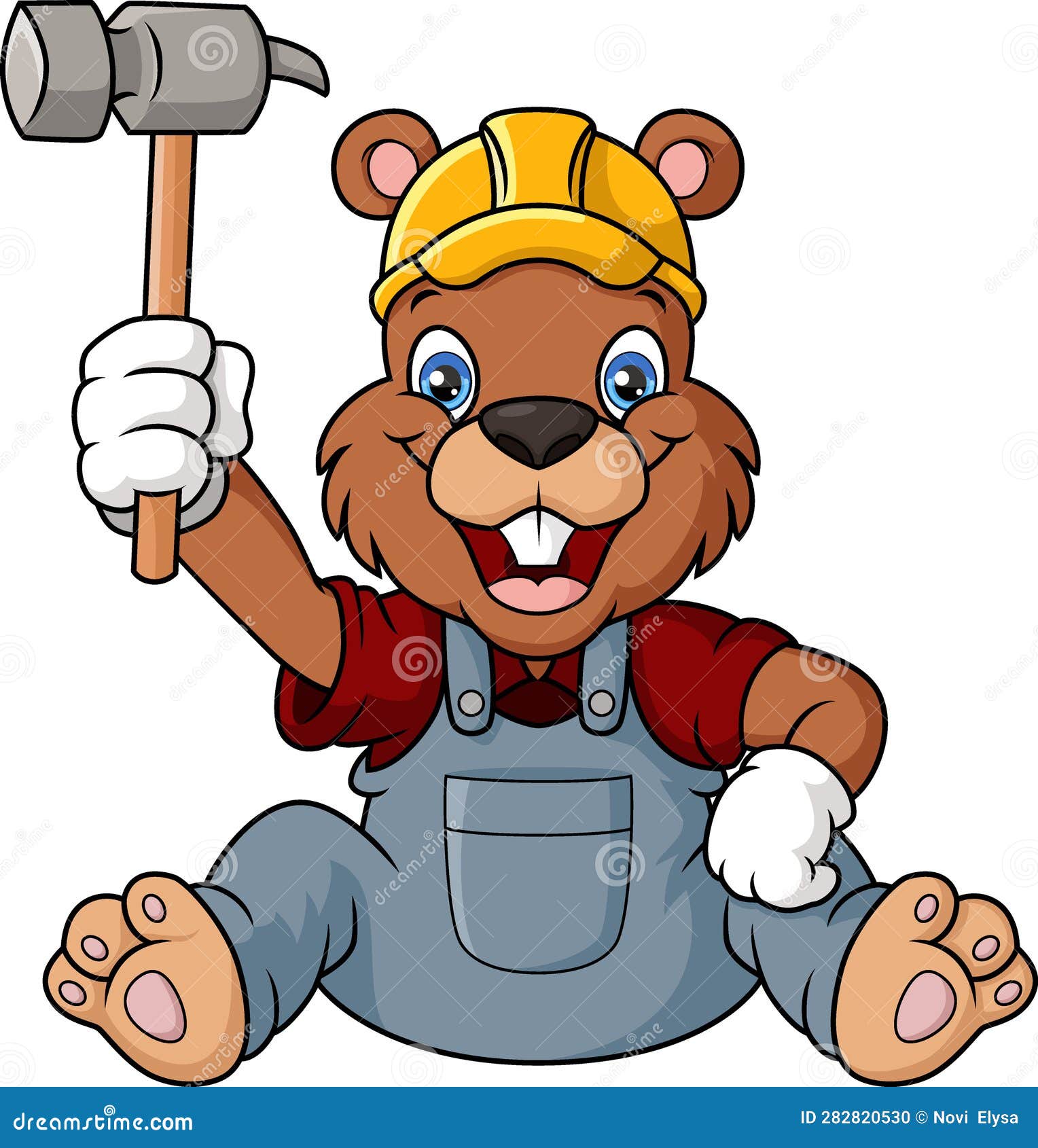 Cute Beaver Builder Cartoon Holding a Hammer Stock Vector ...