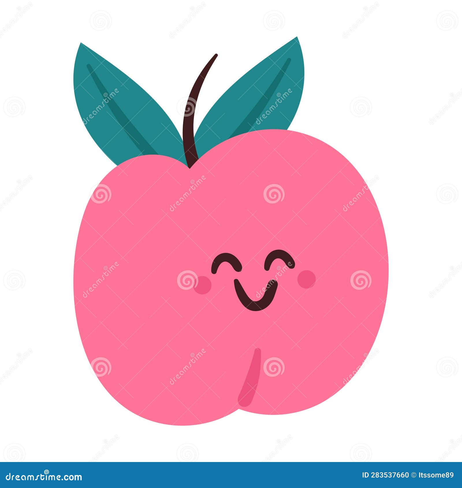 Hand Drawing Cartoon Peach with Smile Face. Cute Fruit Icon for Sticker ...