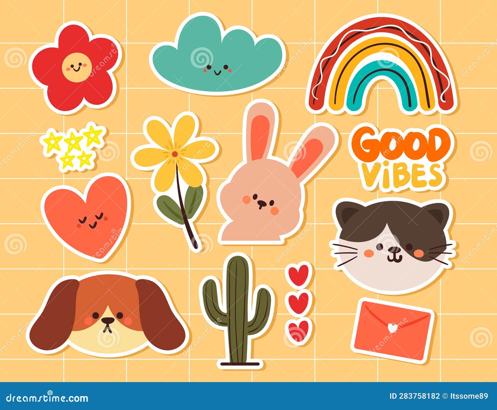 Set of Cartoon Cute Element Sticker. for Kids Sticker, Cute Doodle ...