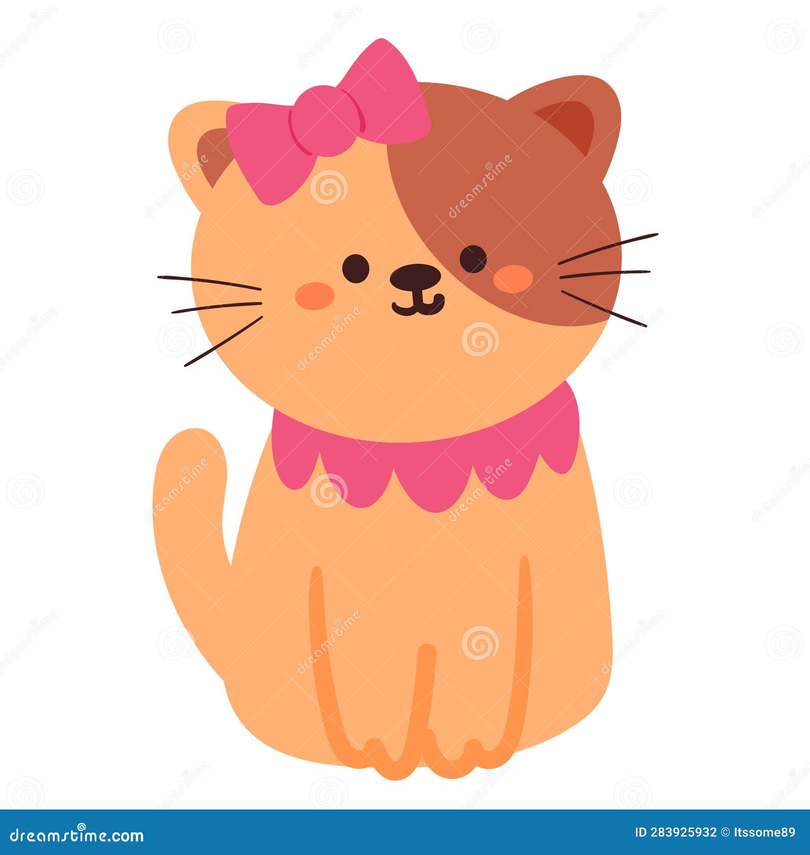Cute Cartoon Cat Wearing Pink Ribbon Stock Vector - Illustration of ...
