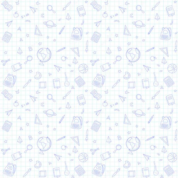 Back To School. Seamless Pattern with a Checkered Notebook Sheet Stock ...