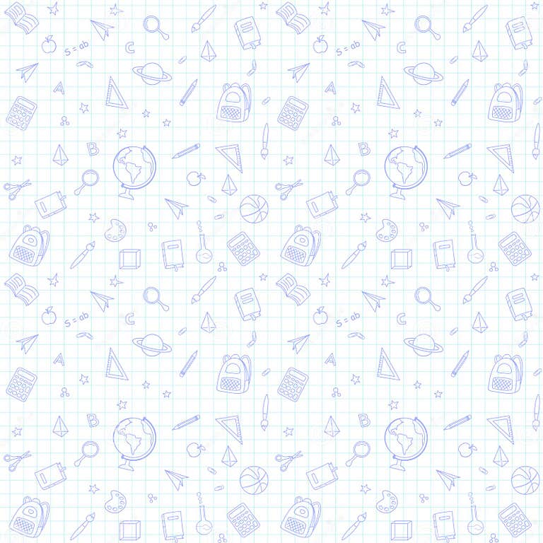 Back To School. Seamless Pattern with a Checkered Notebook Sheet Stock ...
