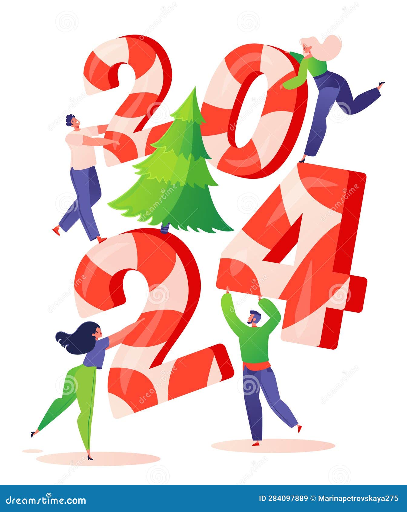 People, Lifting and Holding New Year Numbers 2024 Stock Vector ...