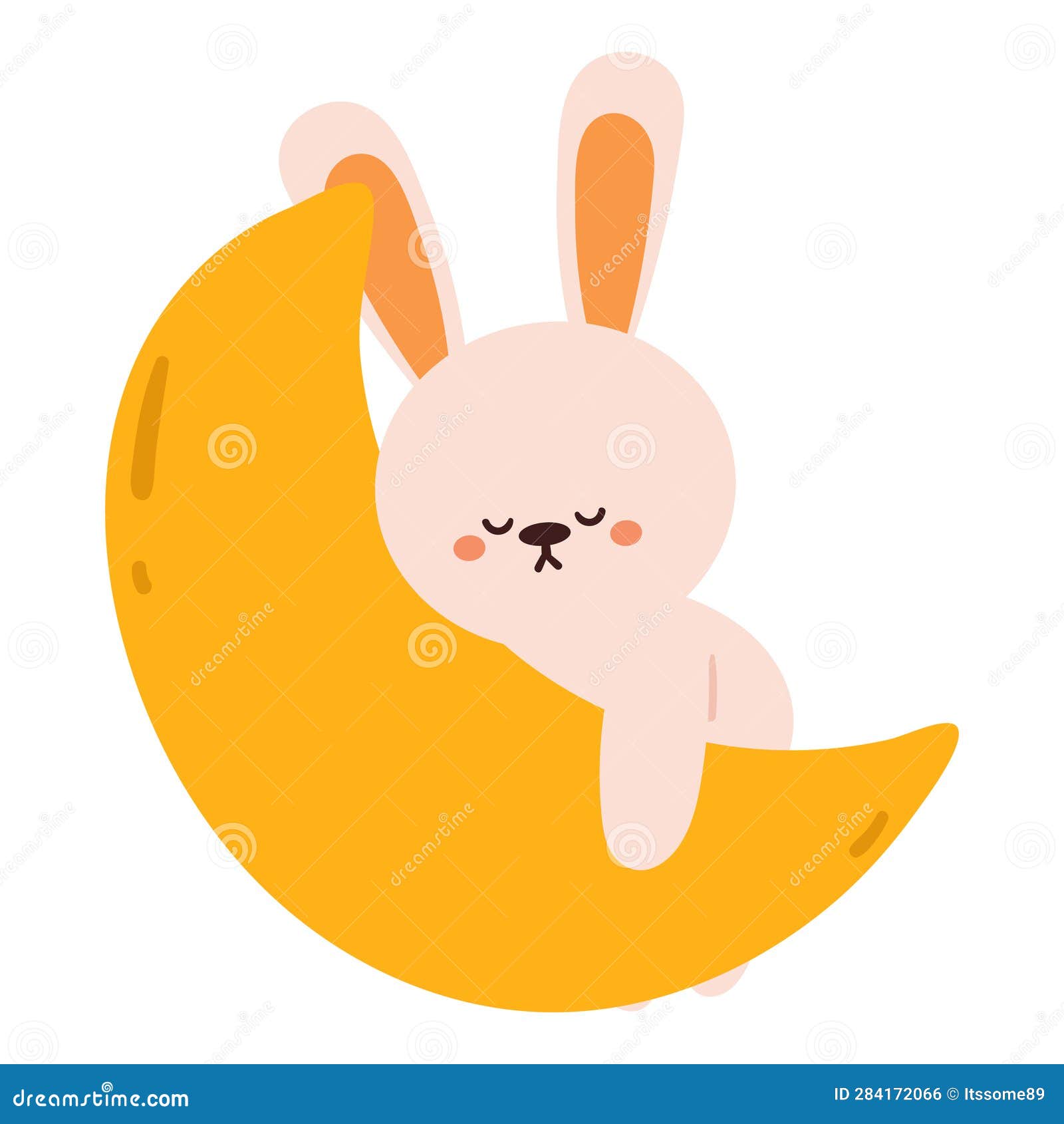 Cute Cartoon Bunny Sleeping on the Moon. Cute Animal Sticker Stock ...