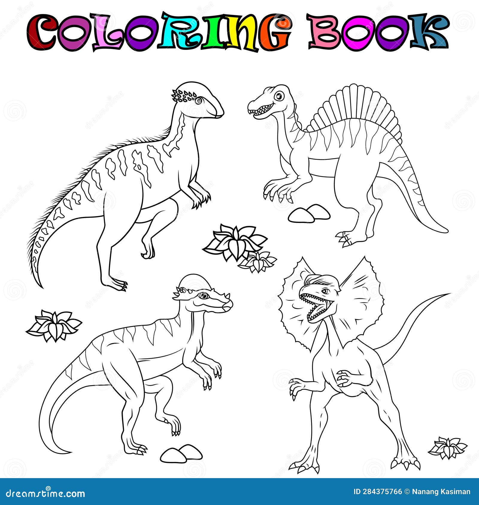 Coloring Book with Cartoon Dinosaurs Stock Vector - Illustration of ...