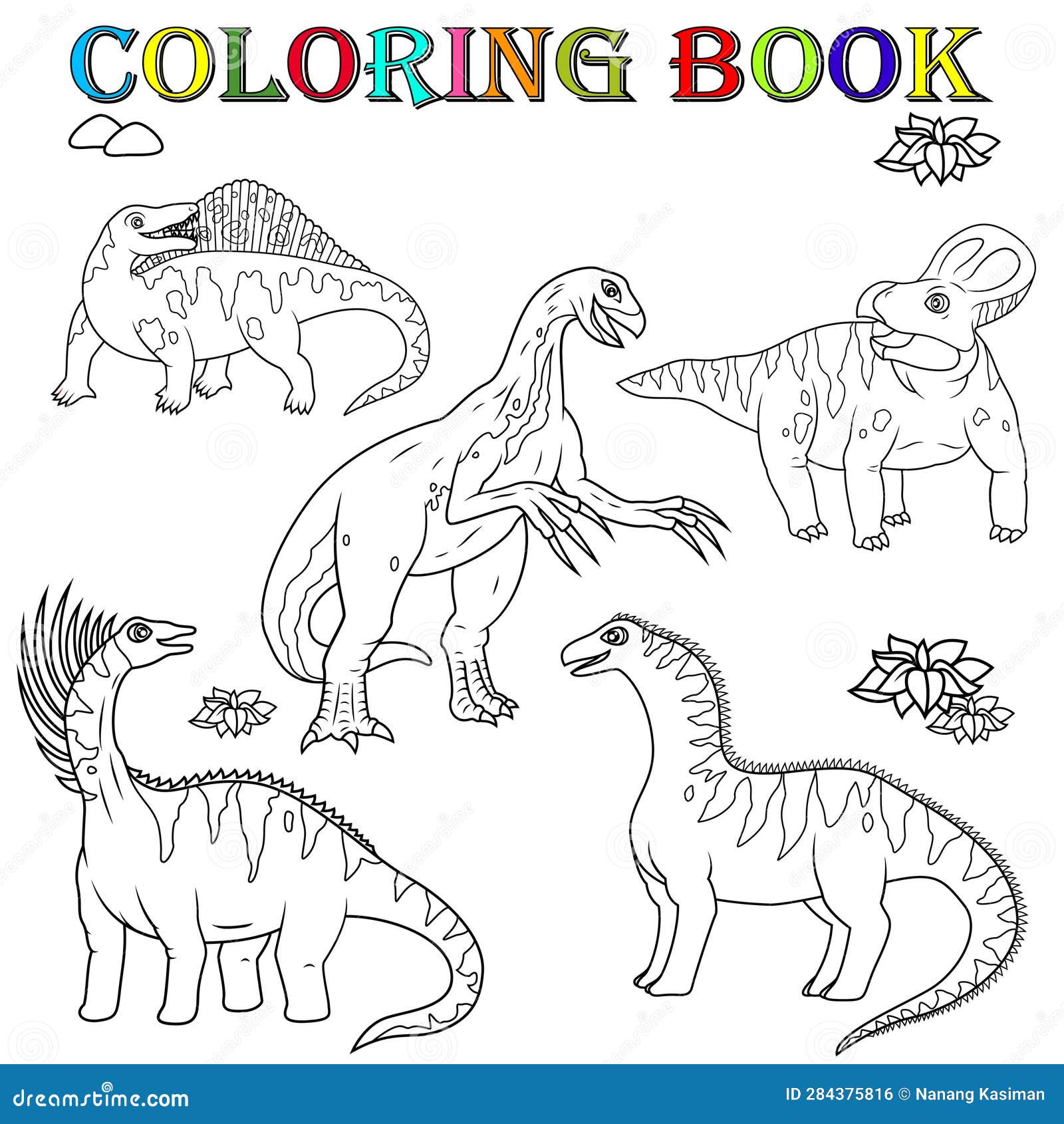 Coloring Book with Cartoon Dinosaurs Stock Vector - Illustration of ...