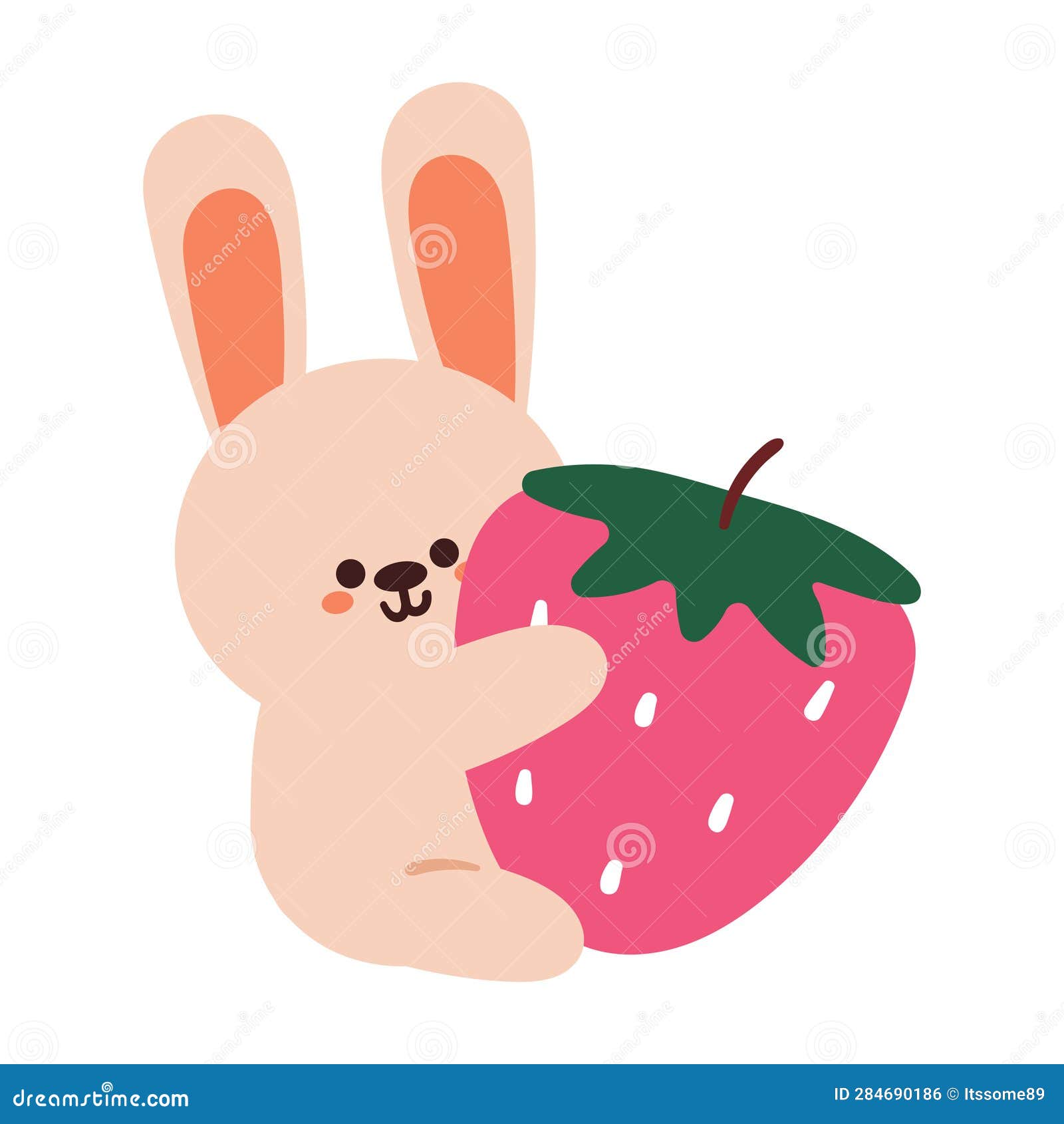 Cute Cartoon Bunny Holding a Strawberry. Cute Dessert Design Icon Stock ...